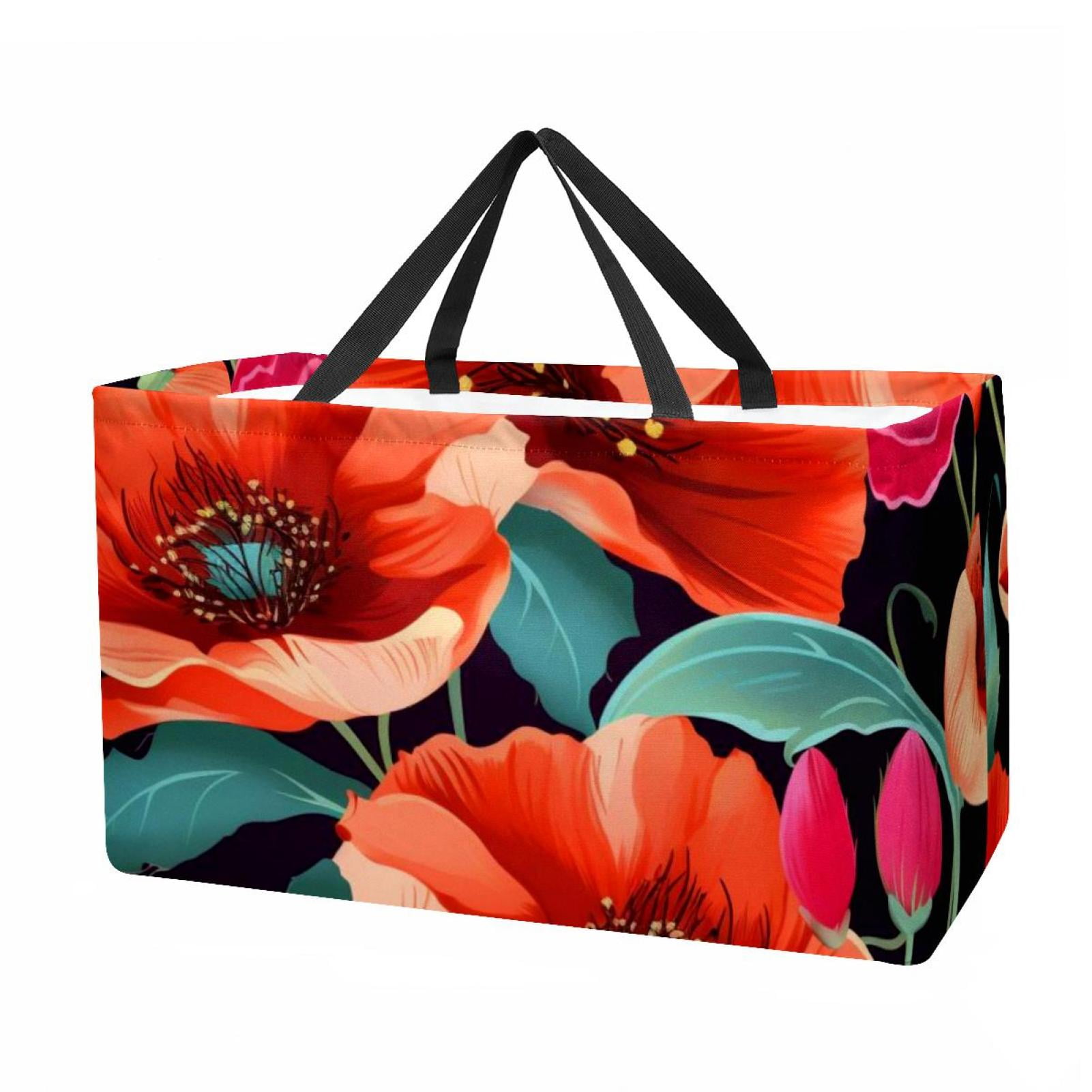 Fragmented Flowers Large Foldable Oxford Cloth Picnic Basket - Versatile Shopping Basket ...