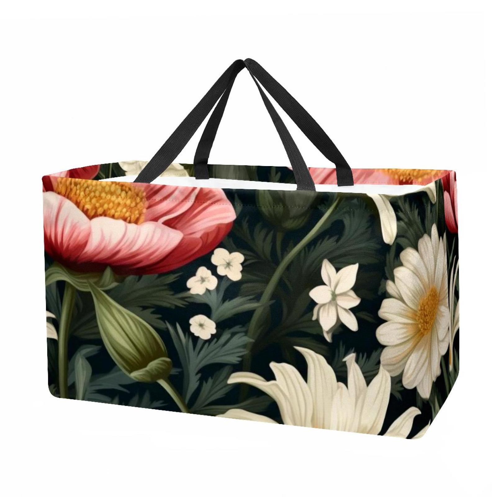 Fragmented Flowers Large Foldable Storage Basket and Grocery Bags Collapsible Bucket made of ...