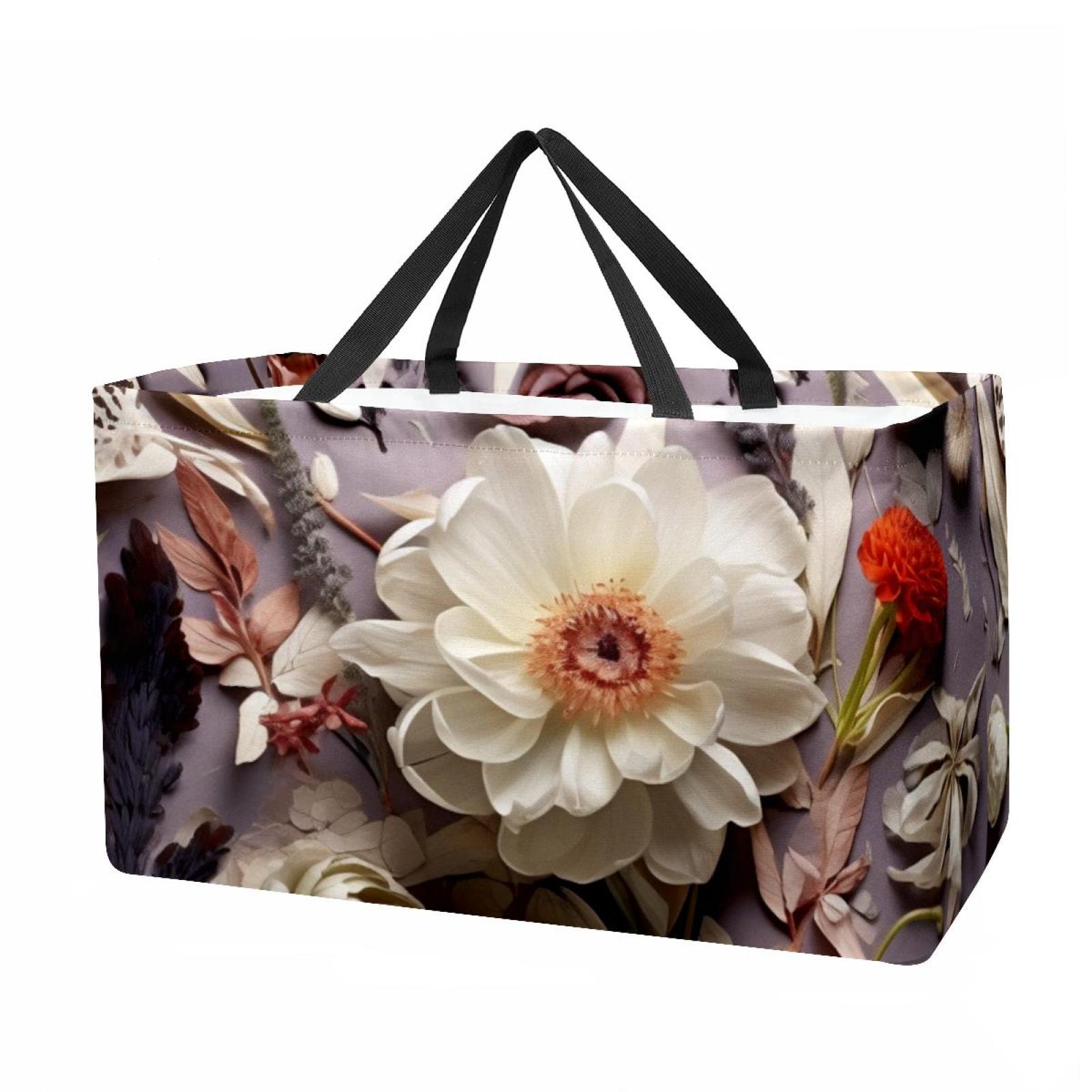 Fragmented Flowers Large Reusable Foldable Oxford Cloth Shopping Bag with Collapsible Bucket ...