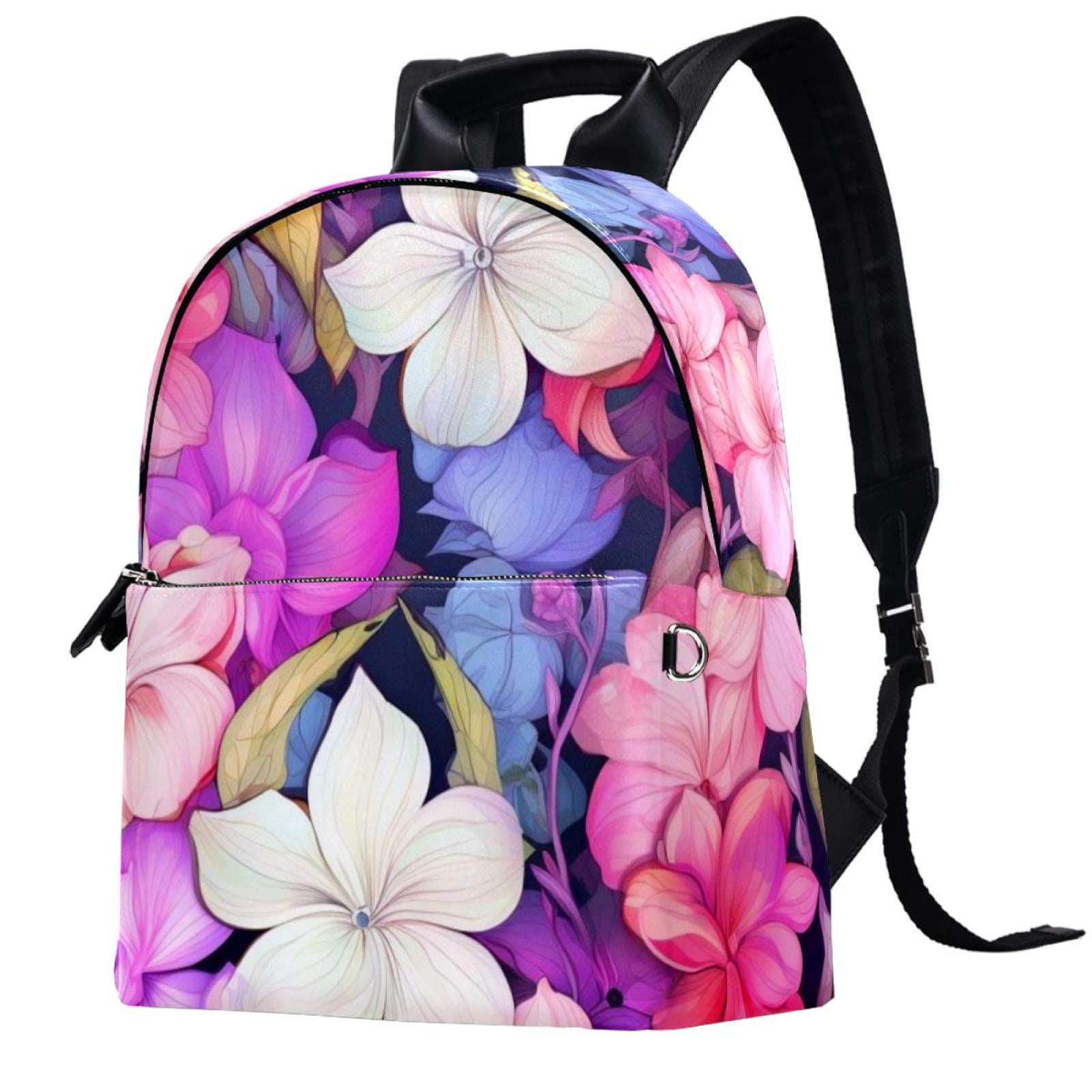 Fragmented Flowers Leather Laptop Bookbag Large Backpack Cute Bag ...