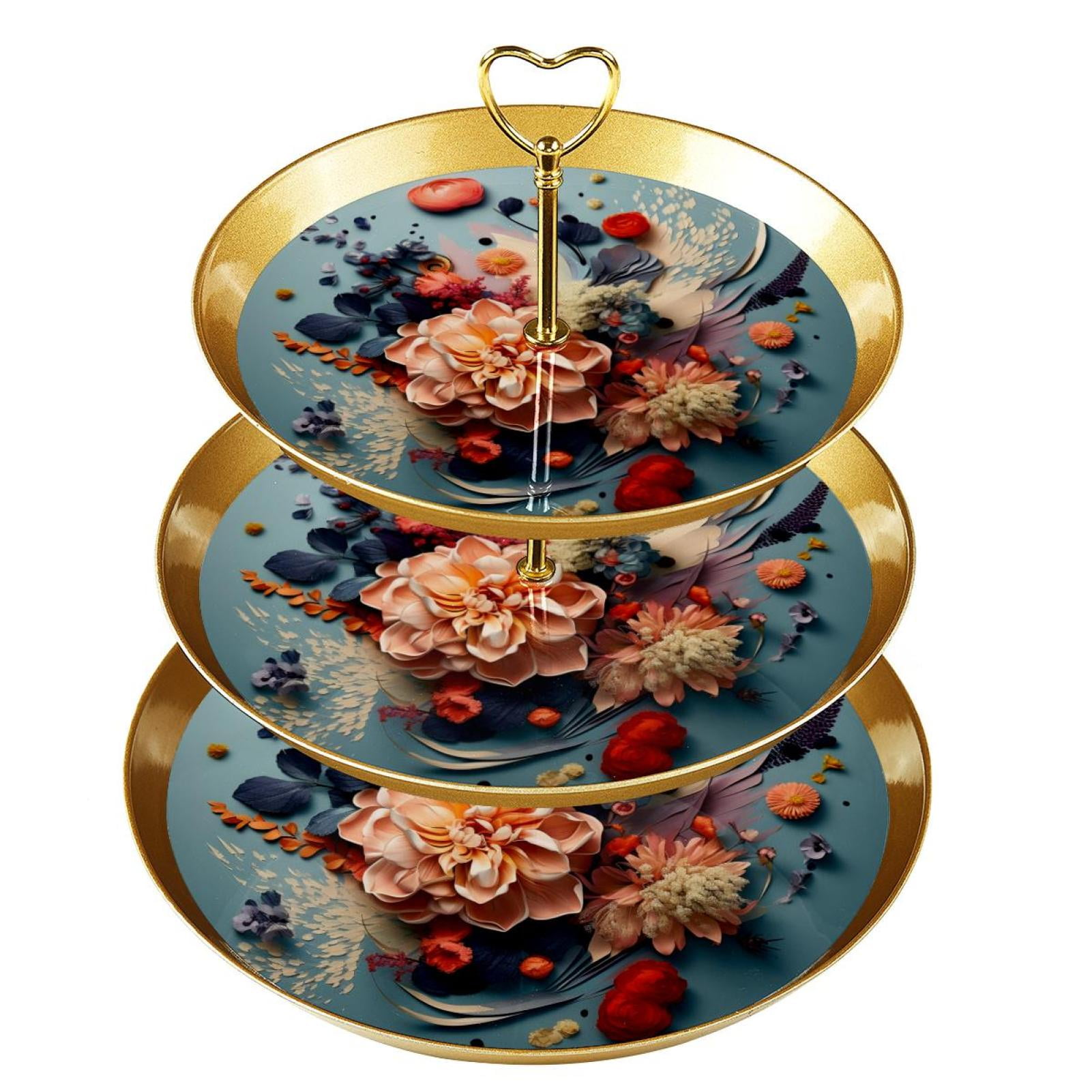 Fragmented Flowers Plastic Discs Dessert Table Holder with Iron Pillars ...