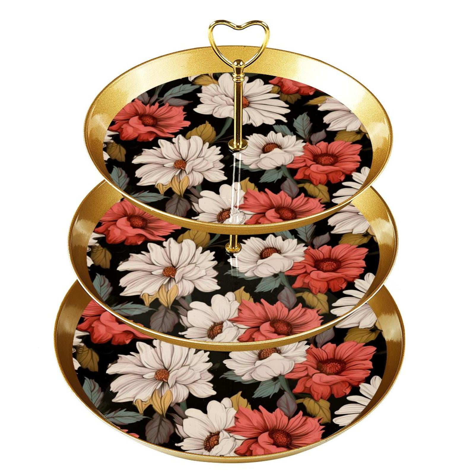 Fragmented Flowers Plastic Discs and Iron Pillar Dessert Table Stand ...