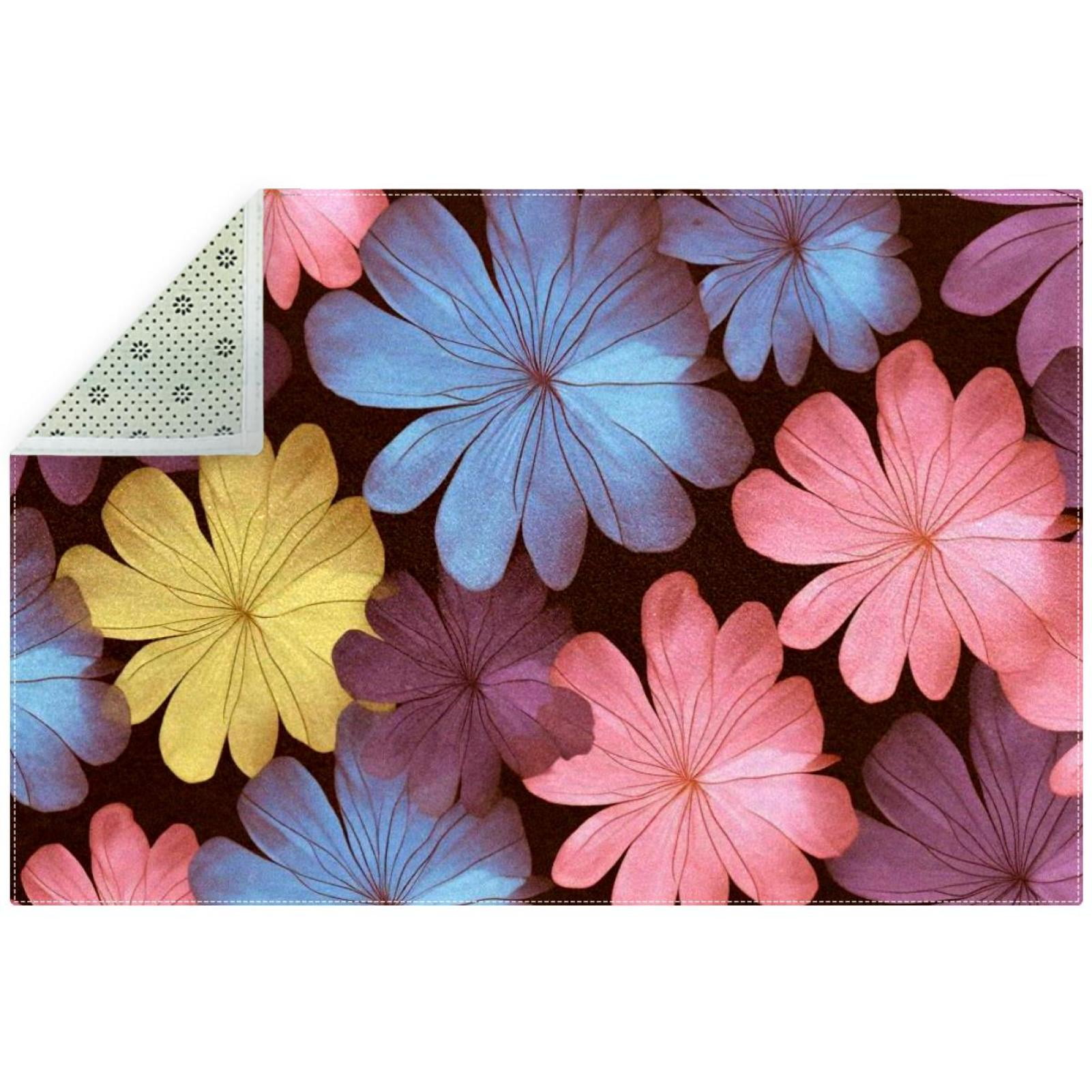 Fragmented Flowers Polyester Office Mat - Right-Angle Floor Mat for ...