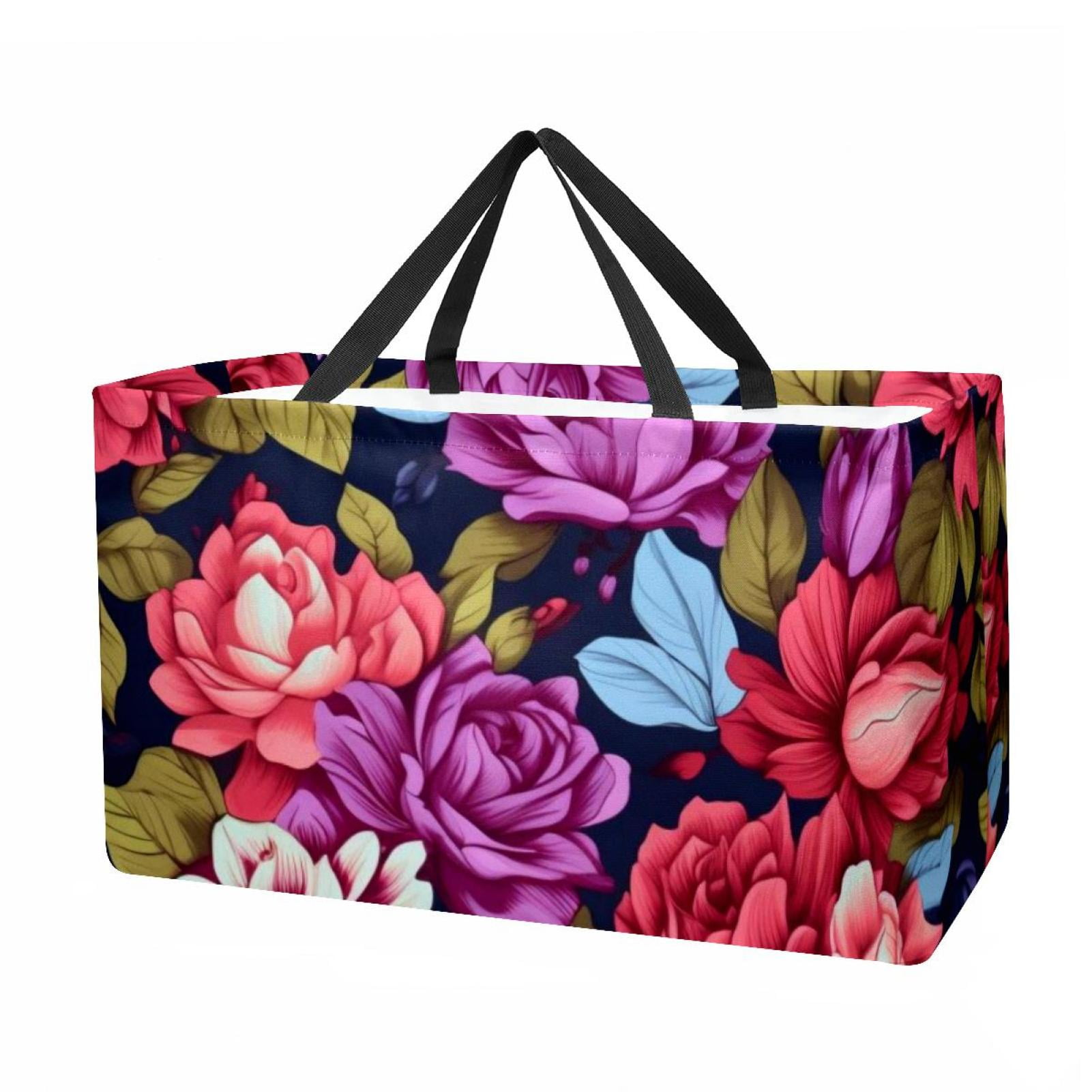 Fragmented Flowers Portable Oxford Cloth Picnic Basket Cube Organizer Grocery Bags Storage Bins ...