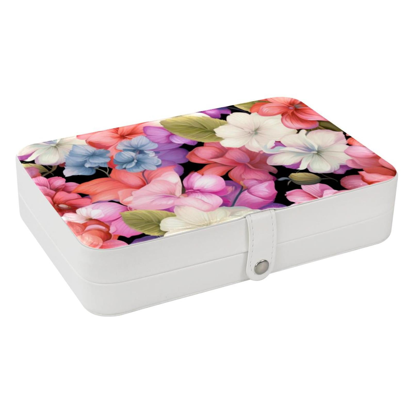Fragmented Flowers Portable PU Leather Organizer Box with Removable ...