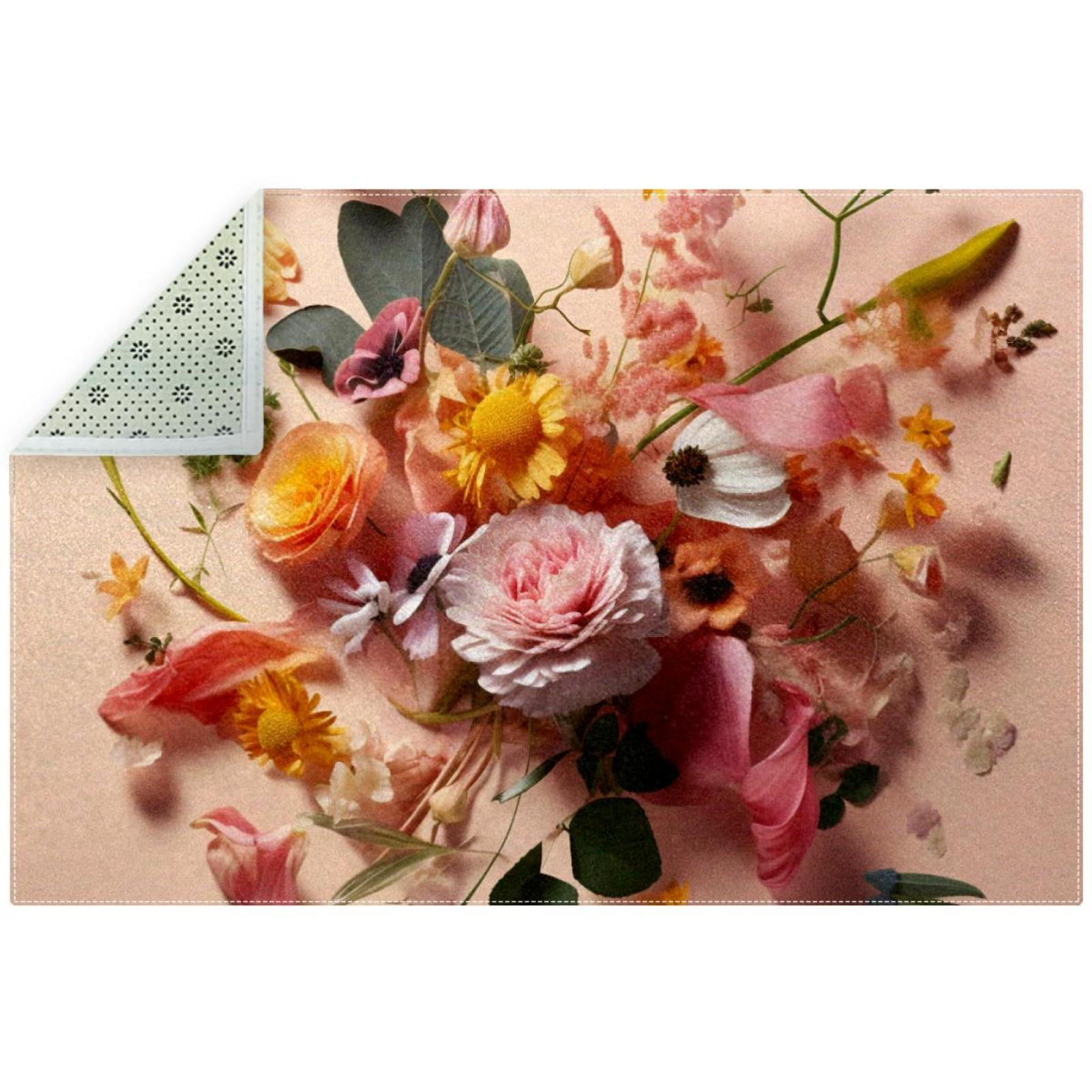 Fragmented Flowers Quick-Dry Absorbent Floor Mat with Backing - Plush ...