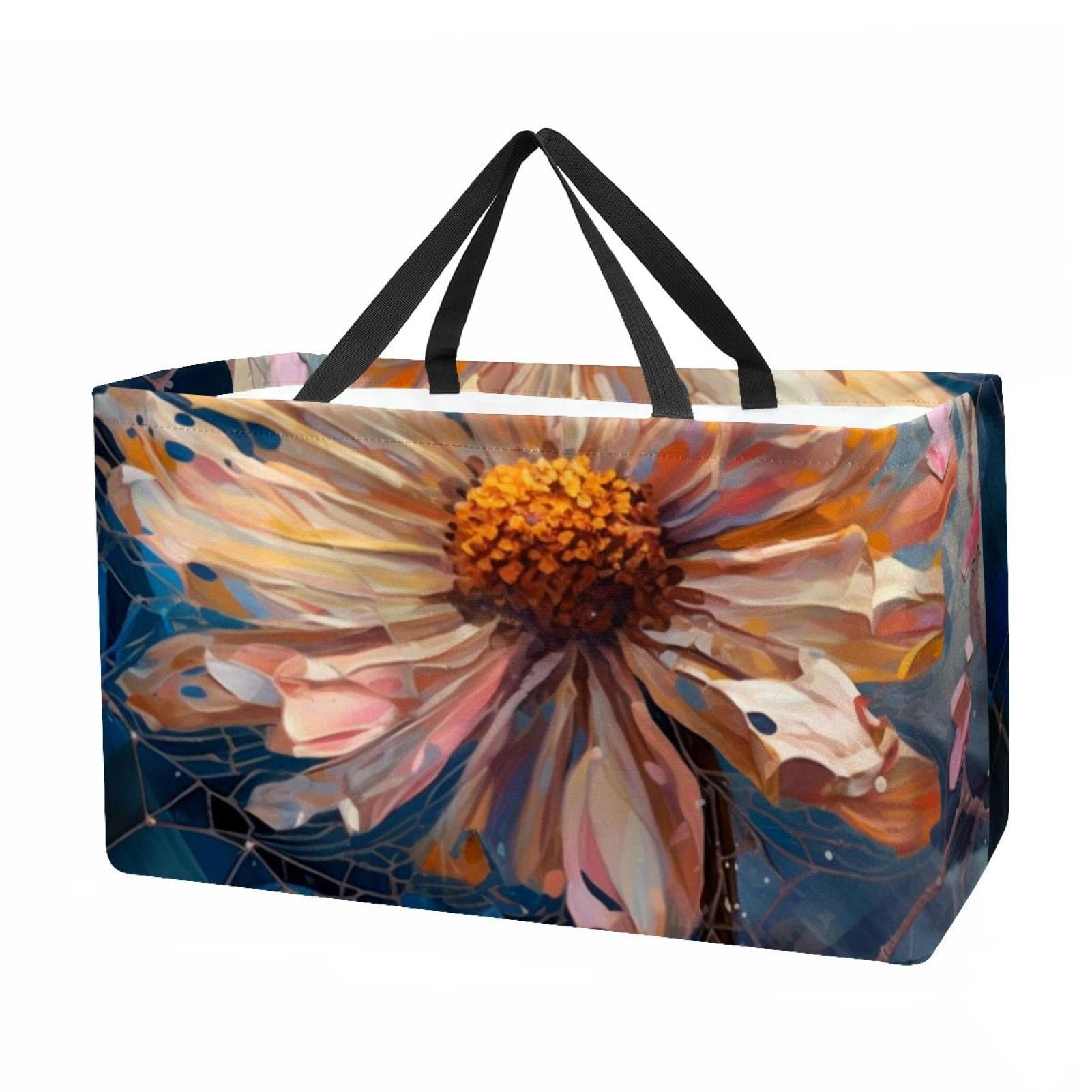 Fragmented Flowers Reusable Foldable Large Capacity Laundry Bag Shopping Bag Easter Basket ...