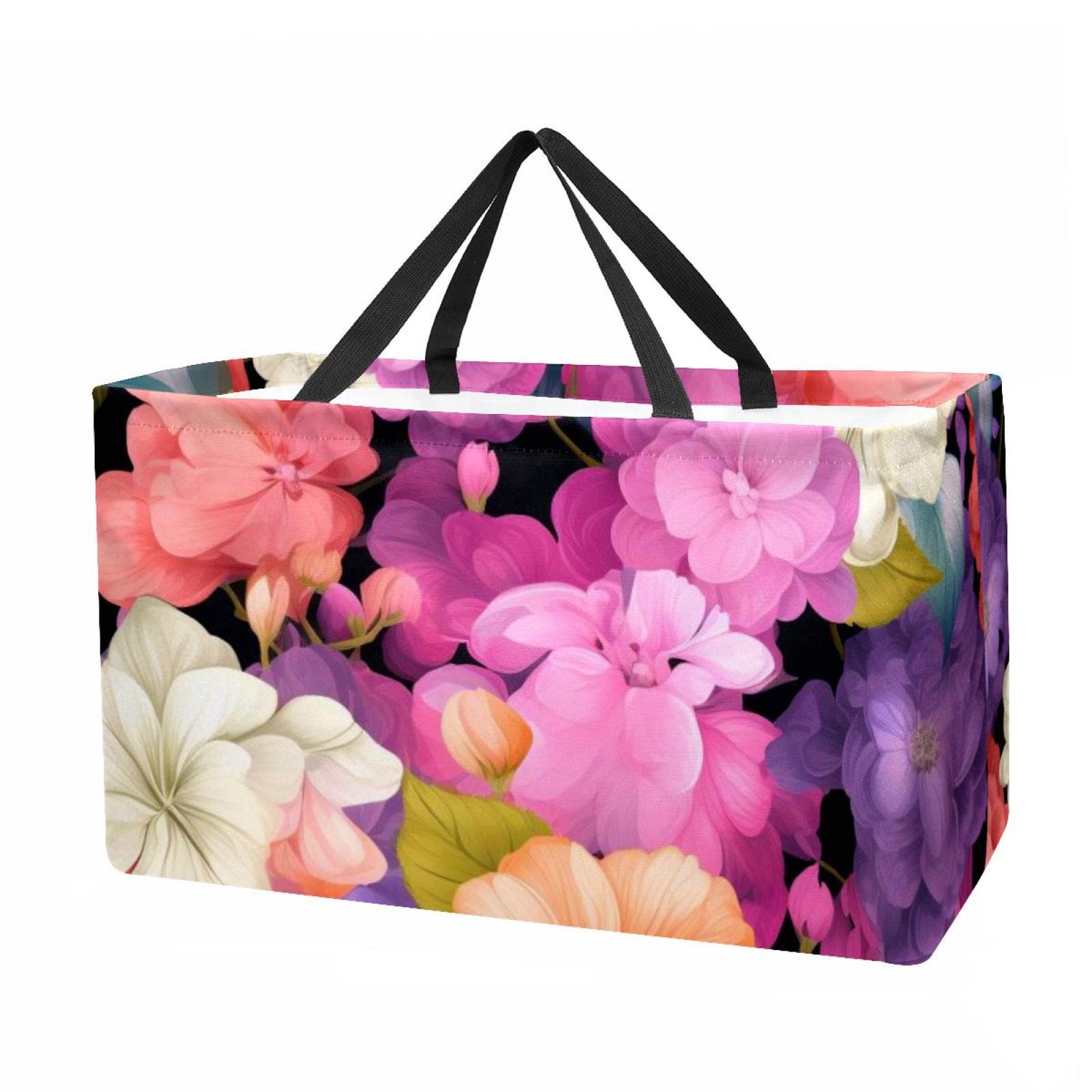 Fragmented Flowers Reusable Large Capacity Foldable Grocery Bags and Shopping Baskets made with ...