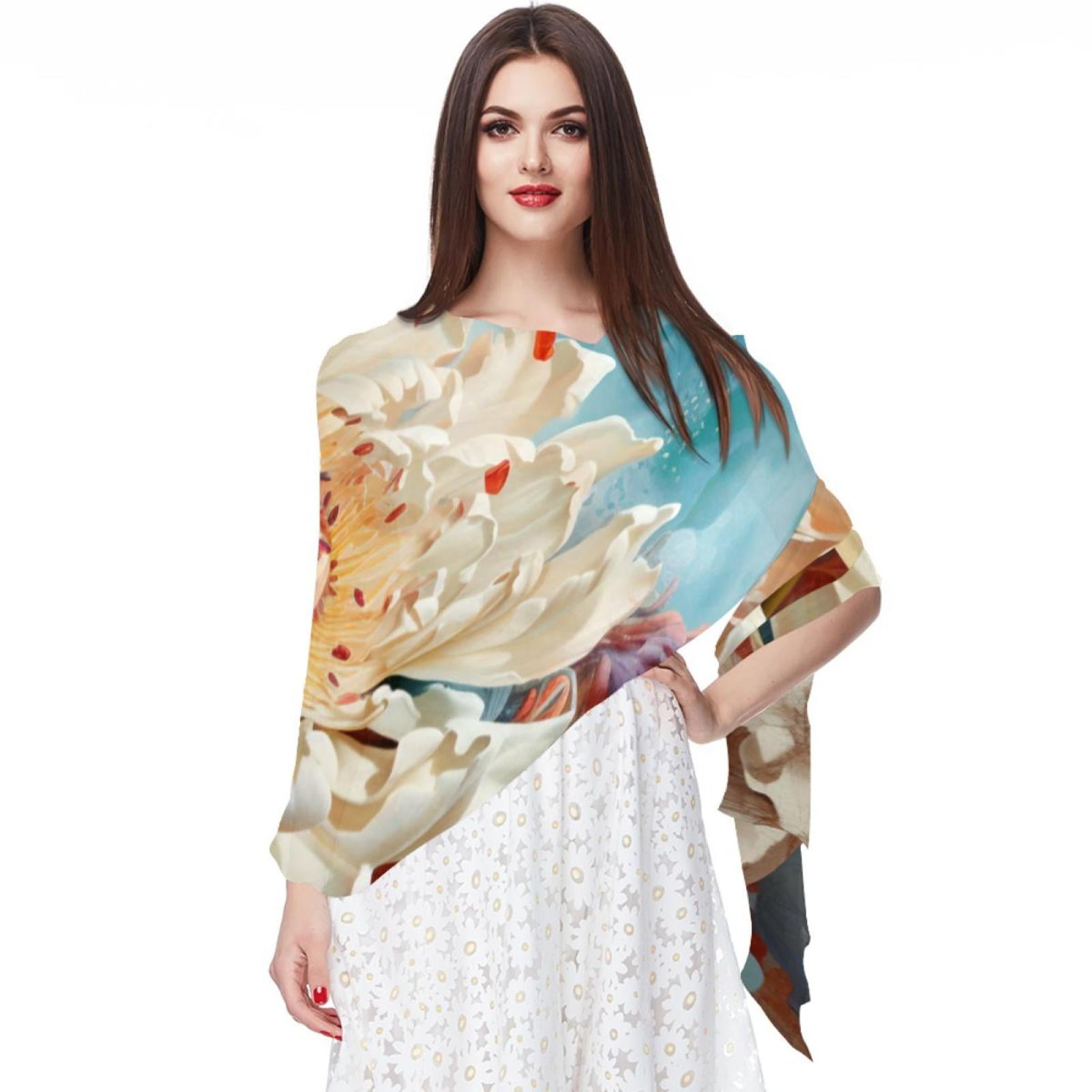 Fragmented Flowers Translucent Chiffon Yarn Silk Scarf - Light ...