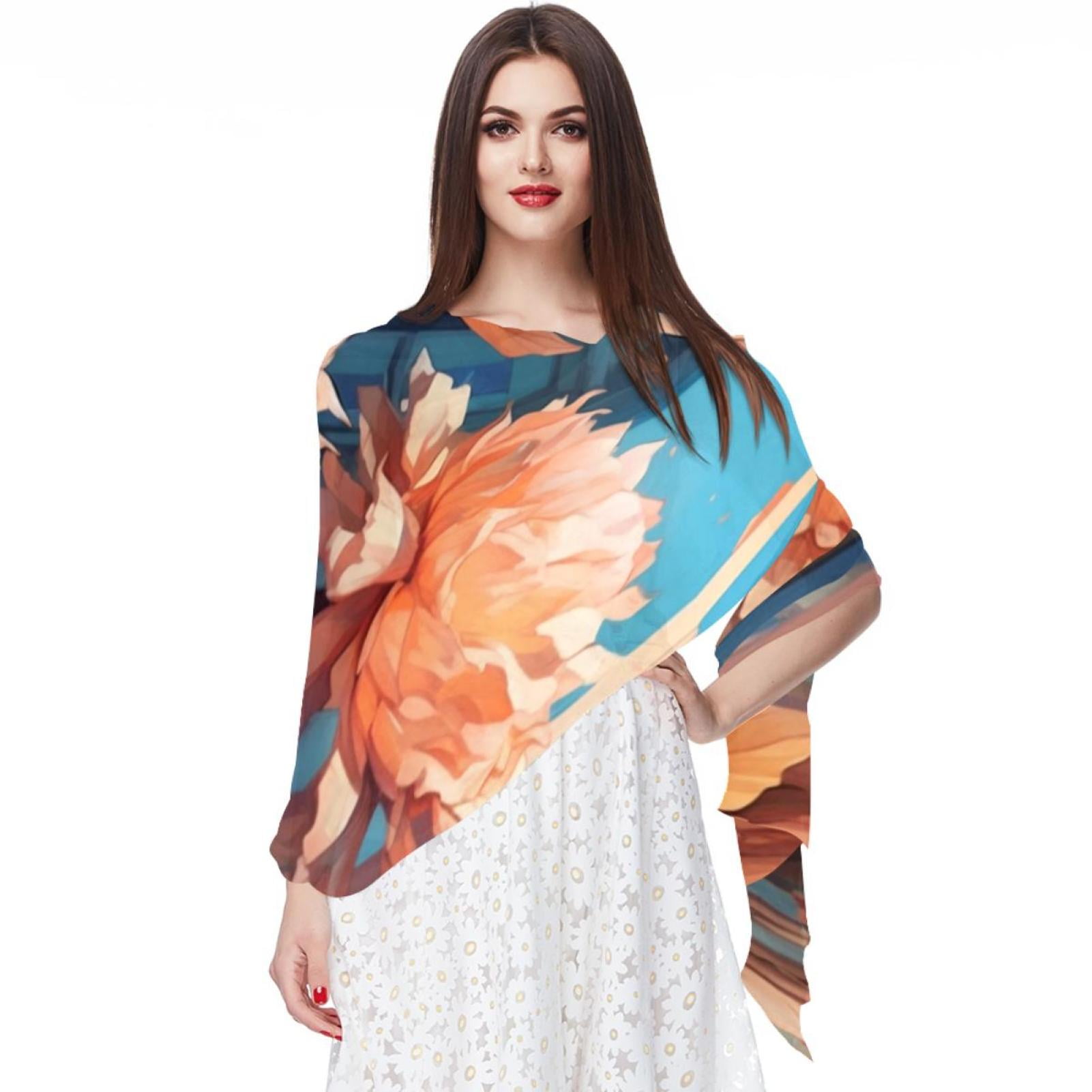 Fragmented Flowers Translucent Light and Breathable Chiffon Silk Scarf ...