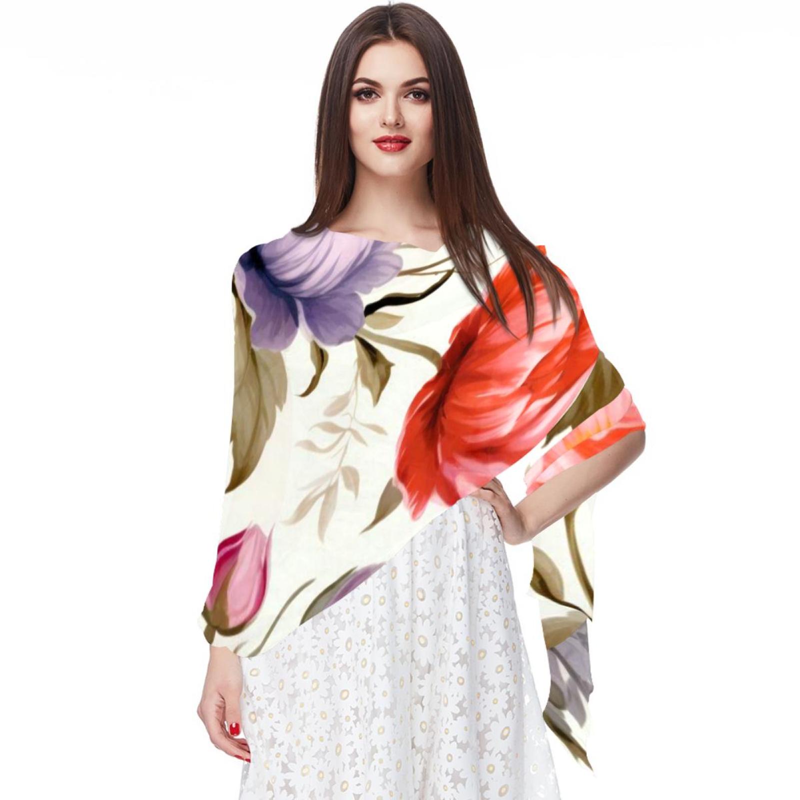 Fragmented Flowers Translucent Light and Breathable Chiffon Silk Scarf ...