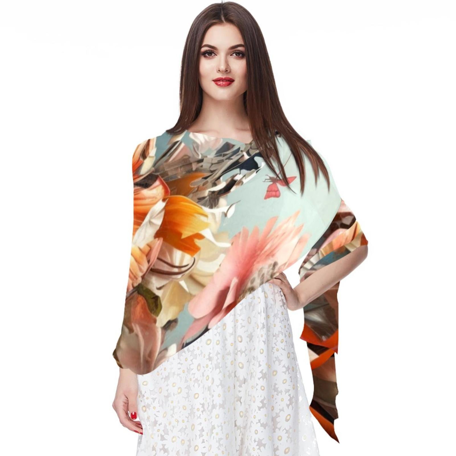 Fragmented Flowers Translucent Light and Breathable Chiffon Silk Scarf ...