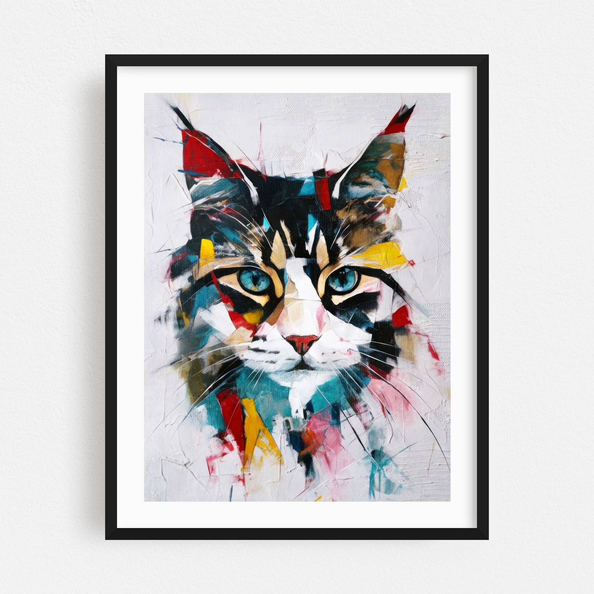 Fragmented Maine Coon Portrait - Colorful Abstract Cat Art - Expressive ...
