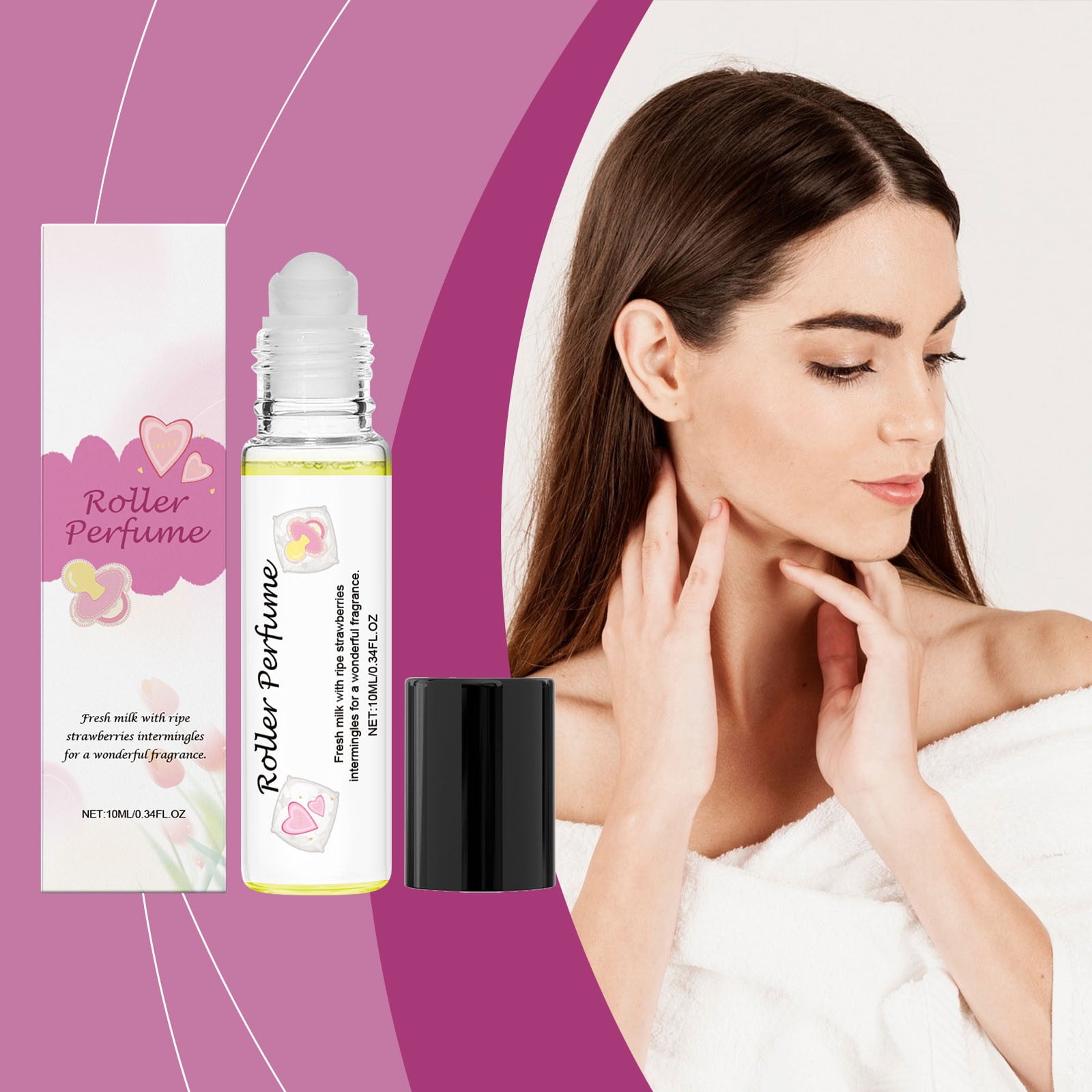 Fragrance Body Oil Roll-On Scented Strawberry Milk - 0.33 Fl Oz (10ml) for Men & Women - 100% ...