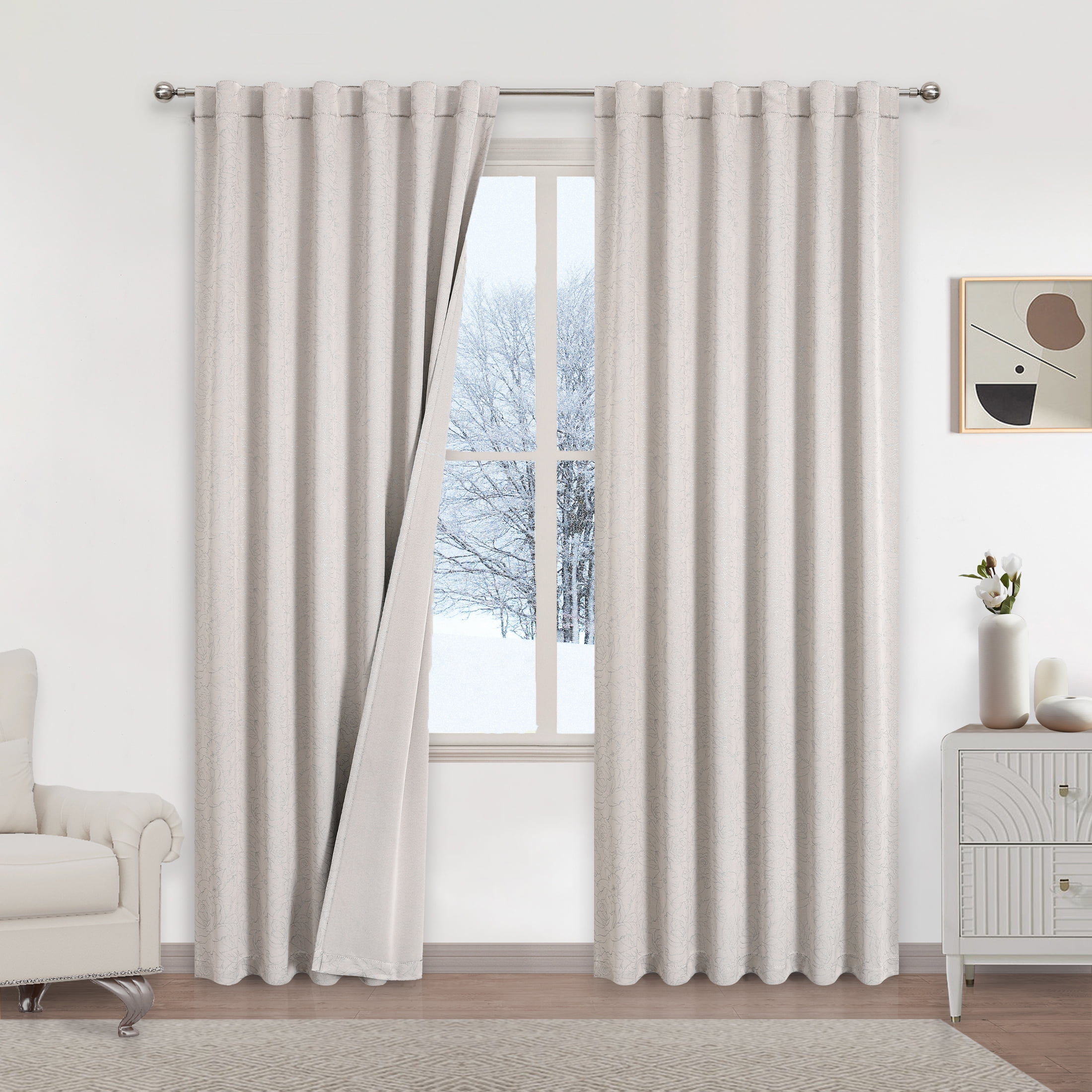 Fragrantex Beige Blackout Curtains, 63