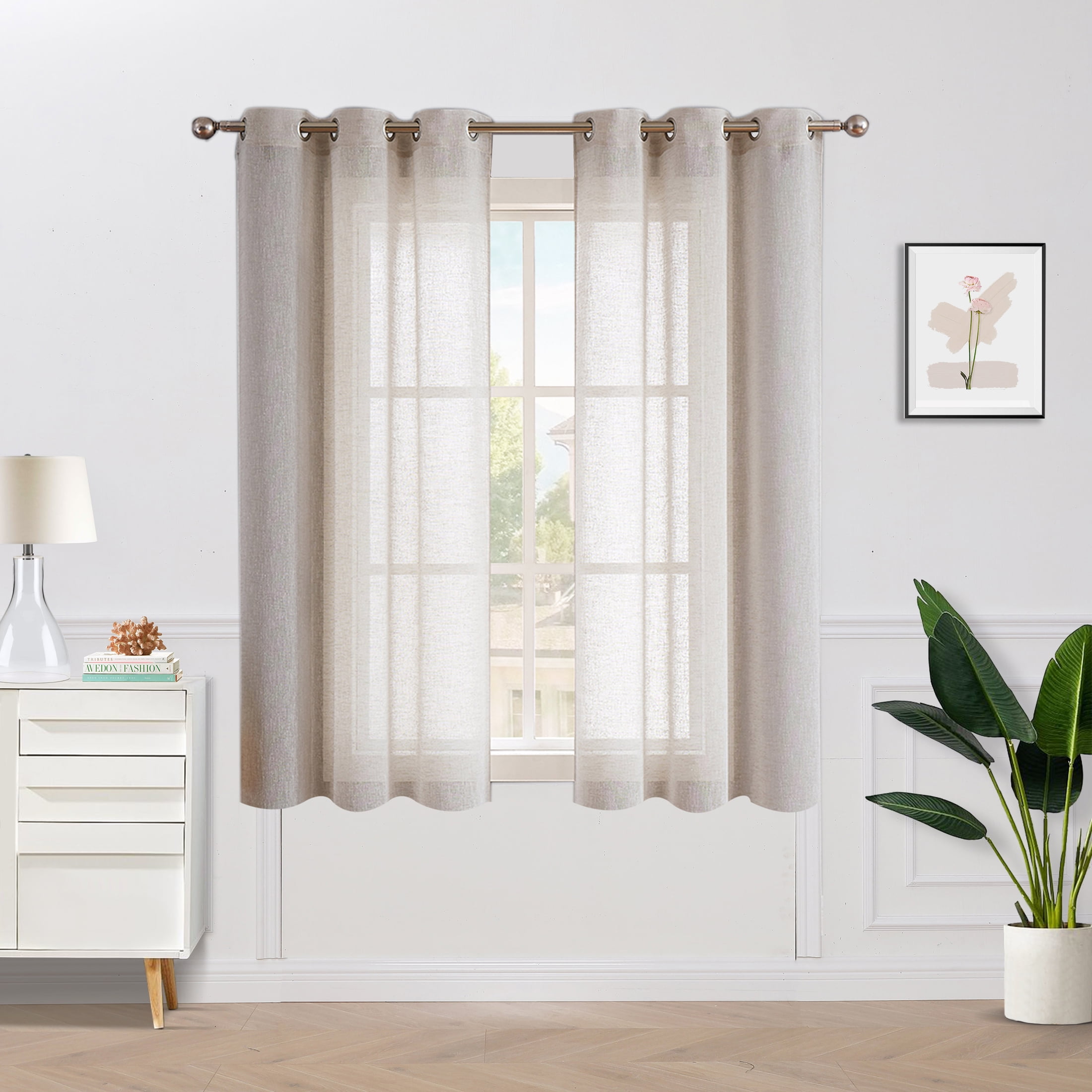 "Fragrantex Natural Linen Semi Sheer Window Drapes, 40""Wx54""L ...