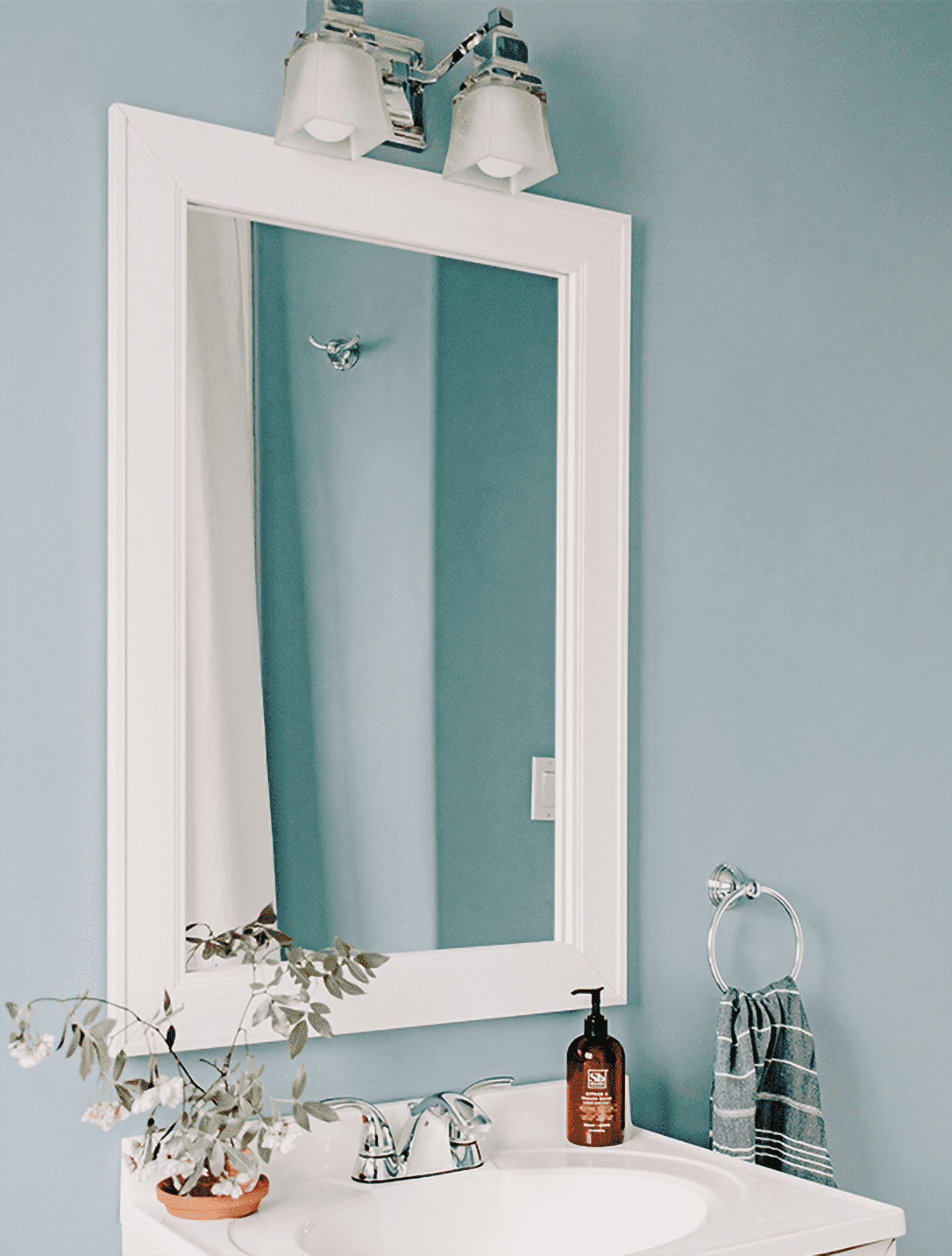 White frame bathroom mirror store
