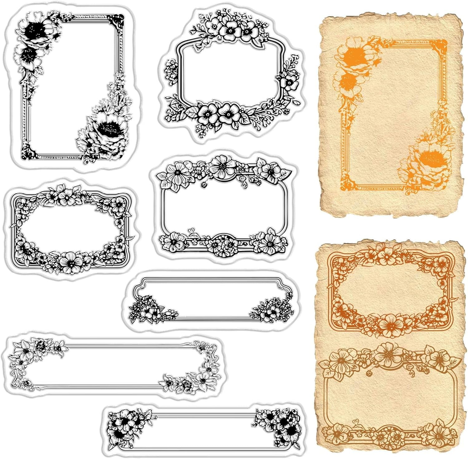 Frame Rubber Stamps Label Clear Stamps Retro Flower Frames Vintage ...