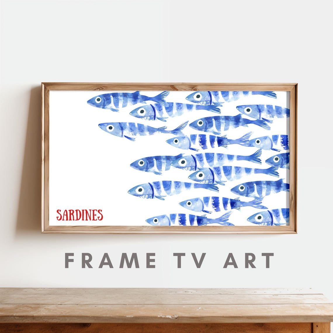 Frame Tv Art, Blue Sardines, Summer Tv Art Coastal Sardine Painting For ...
