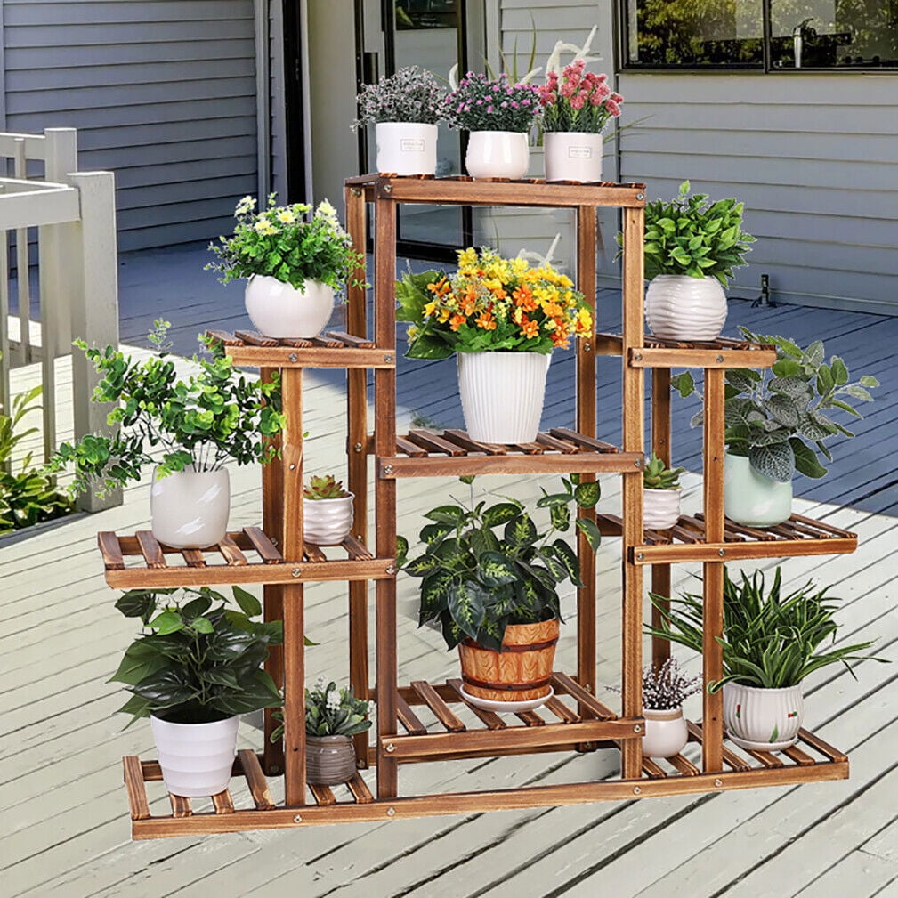 Frame Wood Plant Stand Outdoor Garden Backyard Plant Flower Shelves ...