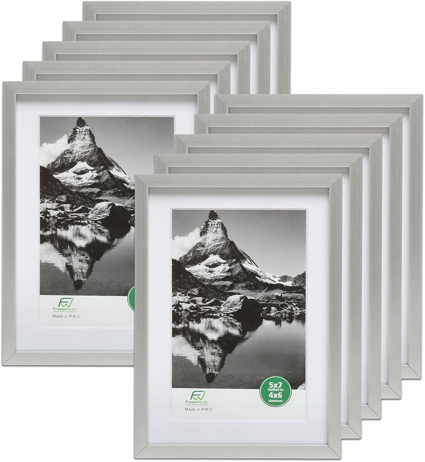 FrameWorks 10-Pack 5"x7" with 4"x6" Mat – Silver Deluxe Modern Aluminum ...