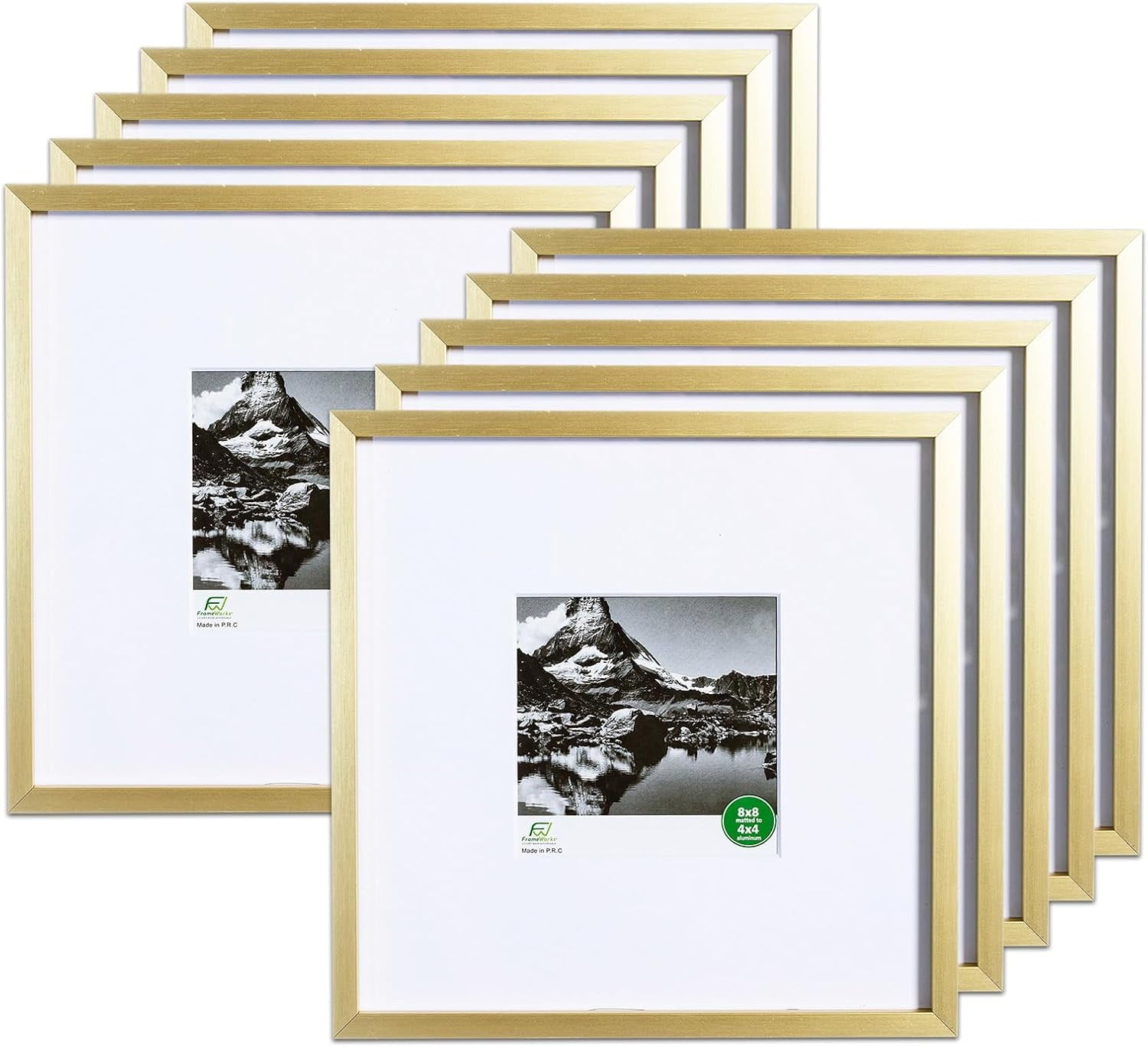 FrameWorks 10-Pack 8”x8” with 4”x4” Mat – Brass Gold Deluxe Modern ...