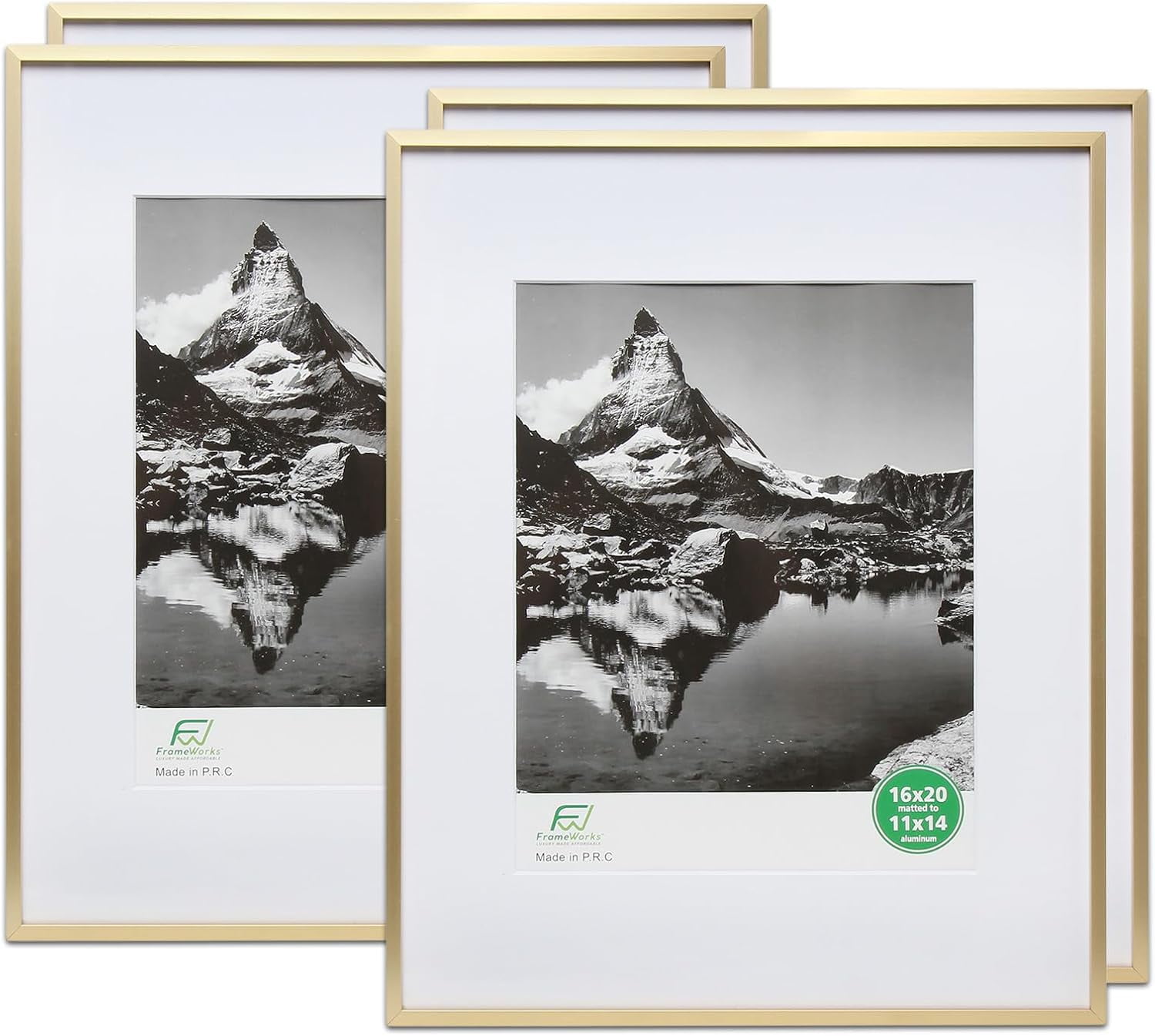 FrameWorks 4-Pack 16”x20” with 11”x14” Mat – Brass Gold Deluxe Modern ...