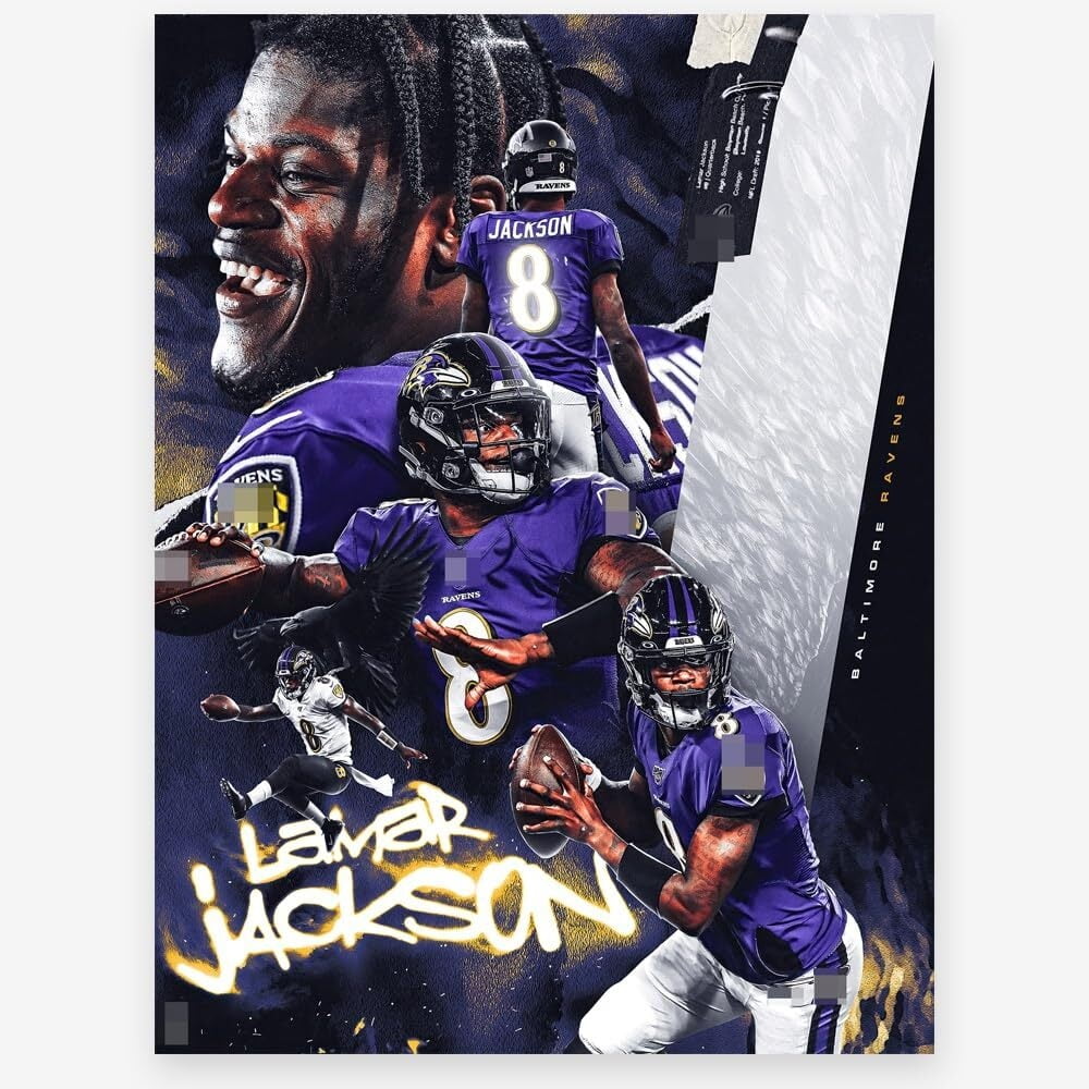Framed 2025 Rugby Star Lamar Jackson Poster For Kids Bedroom Wall Decor ...