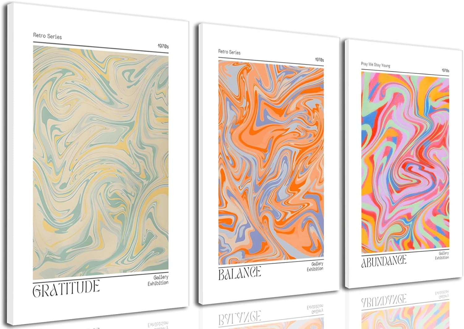 Framed Abstract Gradient Canvas Wall Art Retro Colourful Aura Posters ...