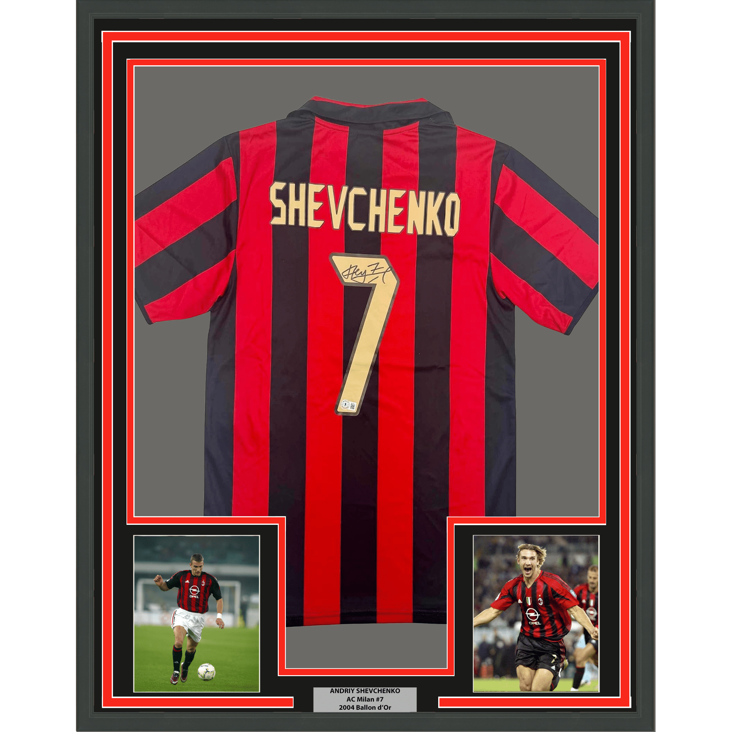 Framed Autographed/Signed Andriy Shevchenko 35x39 AC Milan Red/Black ...