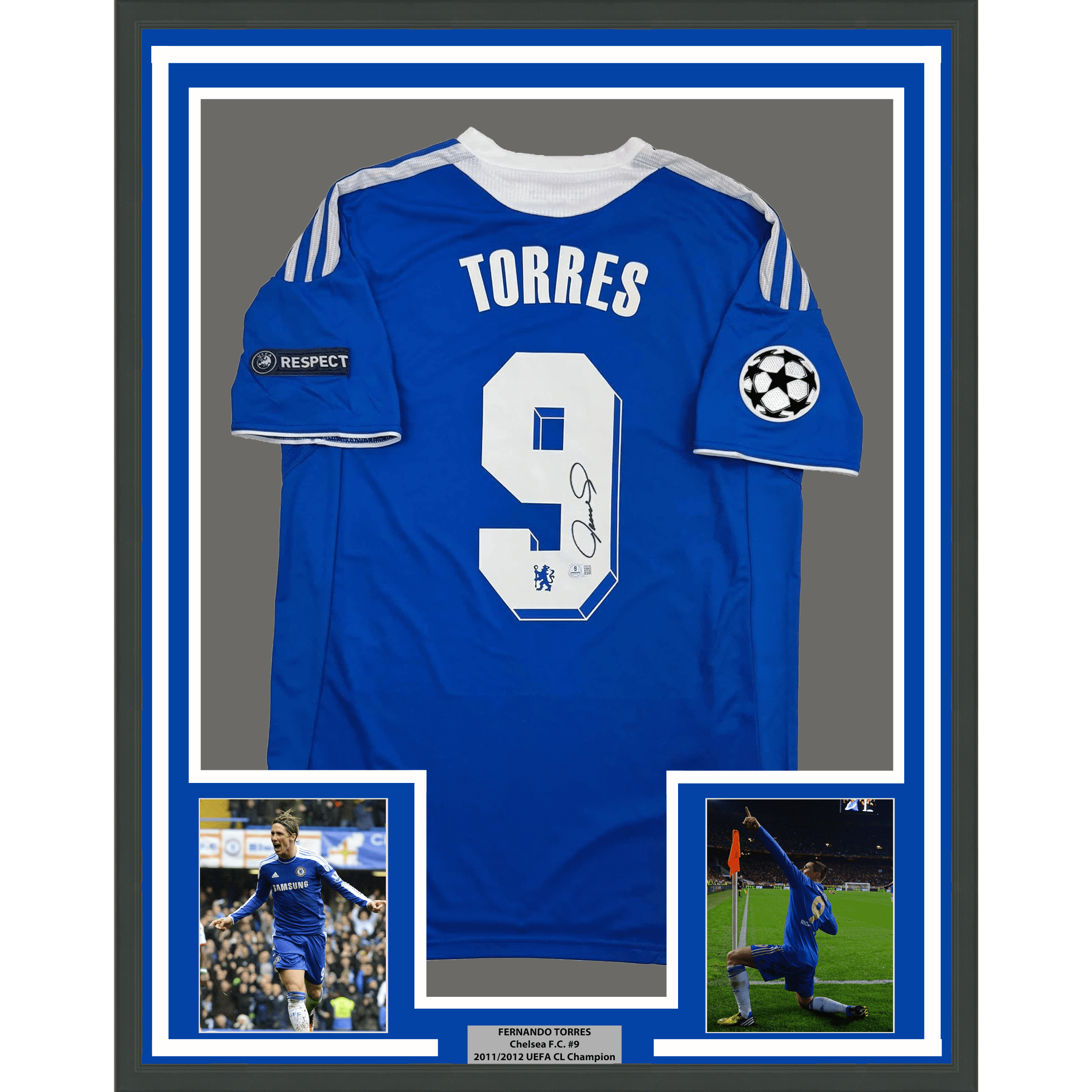 Framed Autographed/Signed Fernando Torres 35x39 Chelsea FC Blue Soccer ...