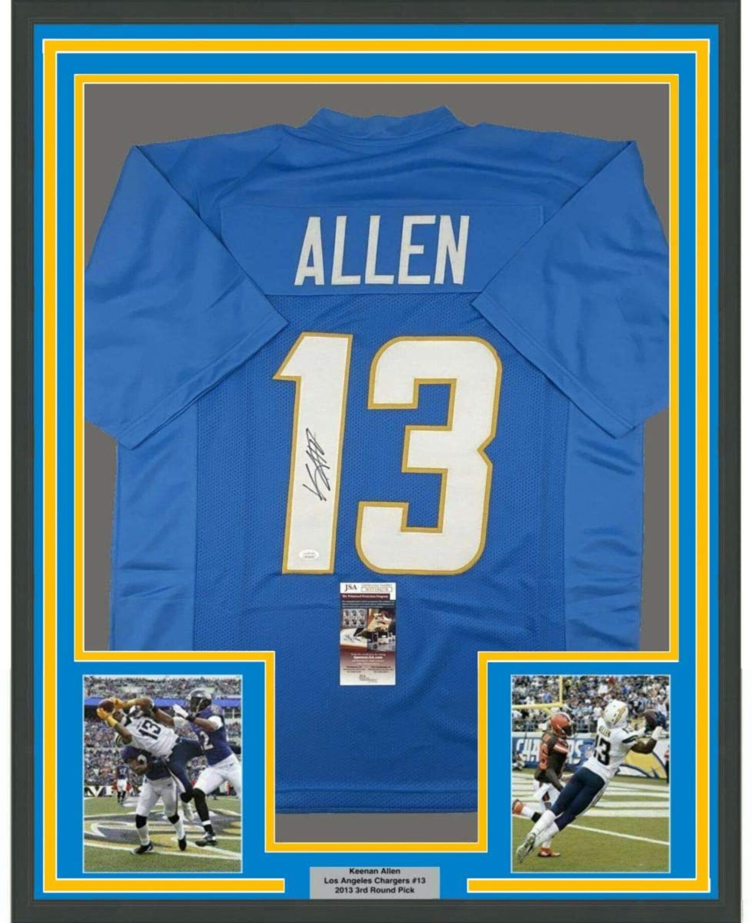 Framed Autographed/Signed Keenan Allen 35x39 Los Angeles LA 2020 Powder Blue Football Jersey JSA ...