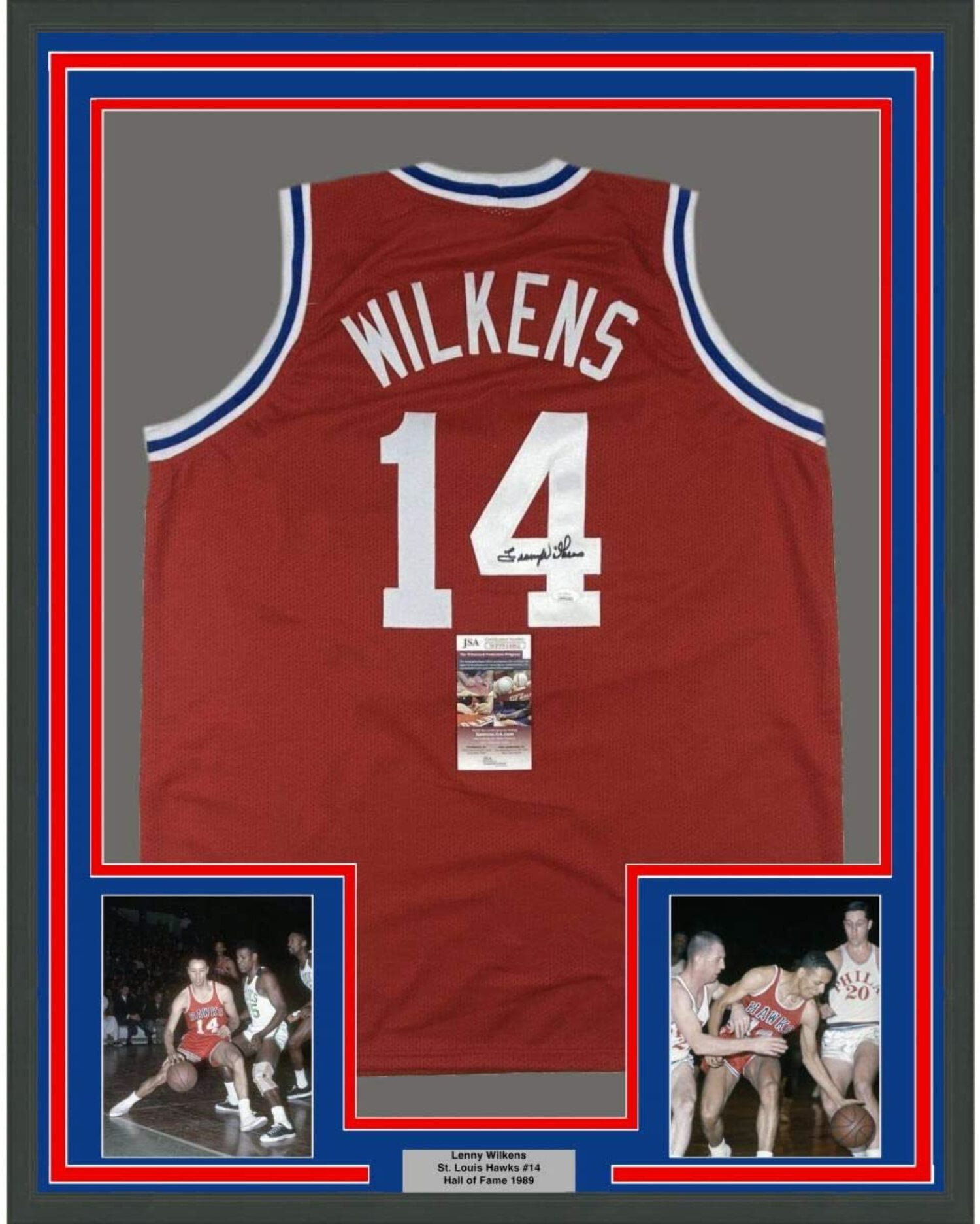 Framed Autographed/Signed Lenny Wilkens 35x39 St. Louis Red Basketball ...