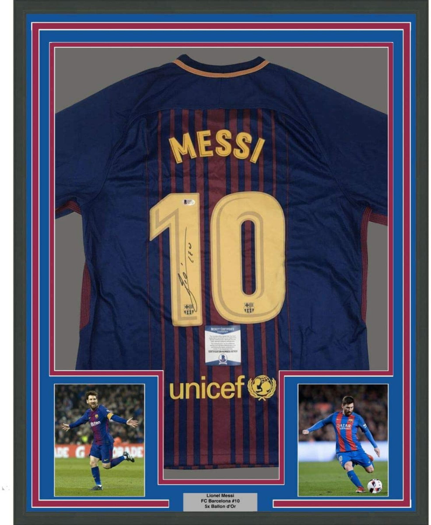 Framed Autographed/Signed Lionel Leo Messi 35x39 FC Barcelona Blue ...