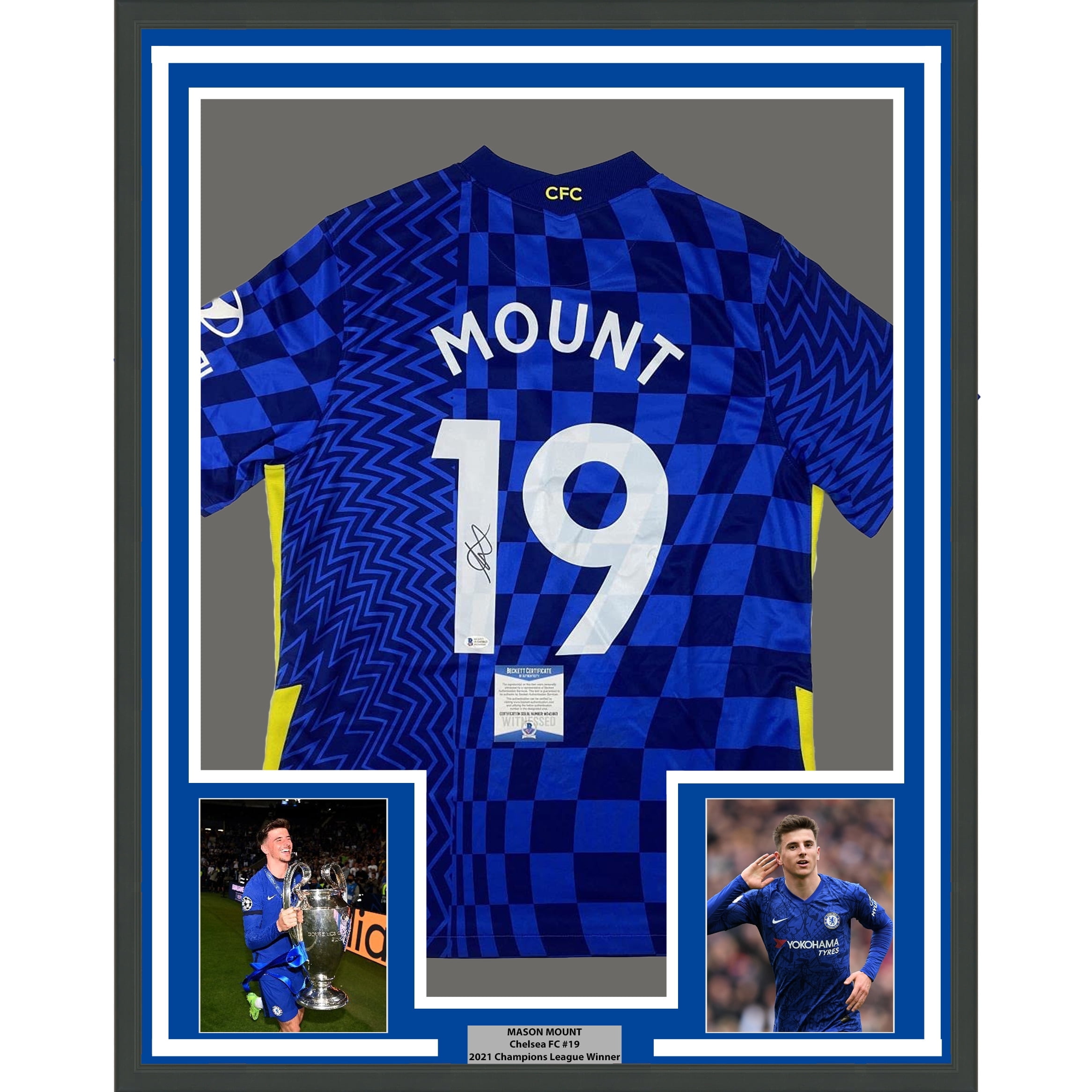 Framed Autographed/Signed Mason Mount 35x39 Chelsea FC Blue Soccer ...