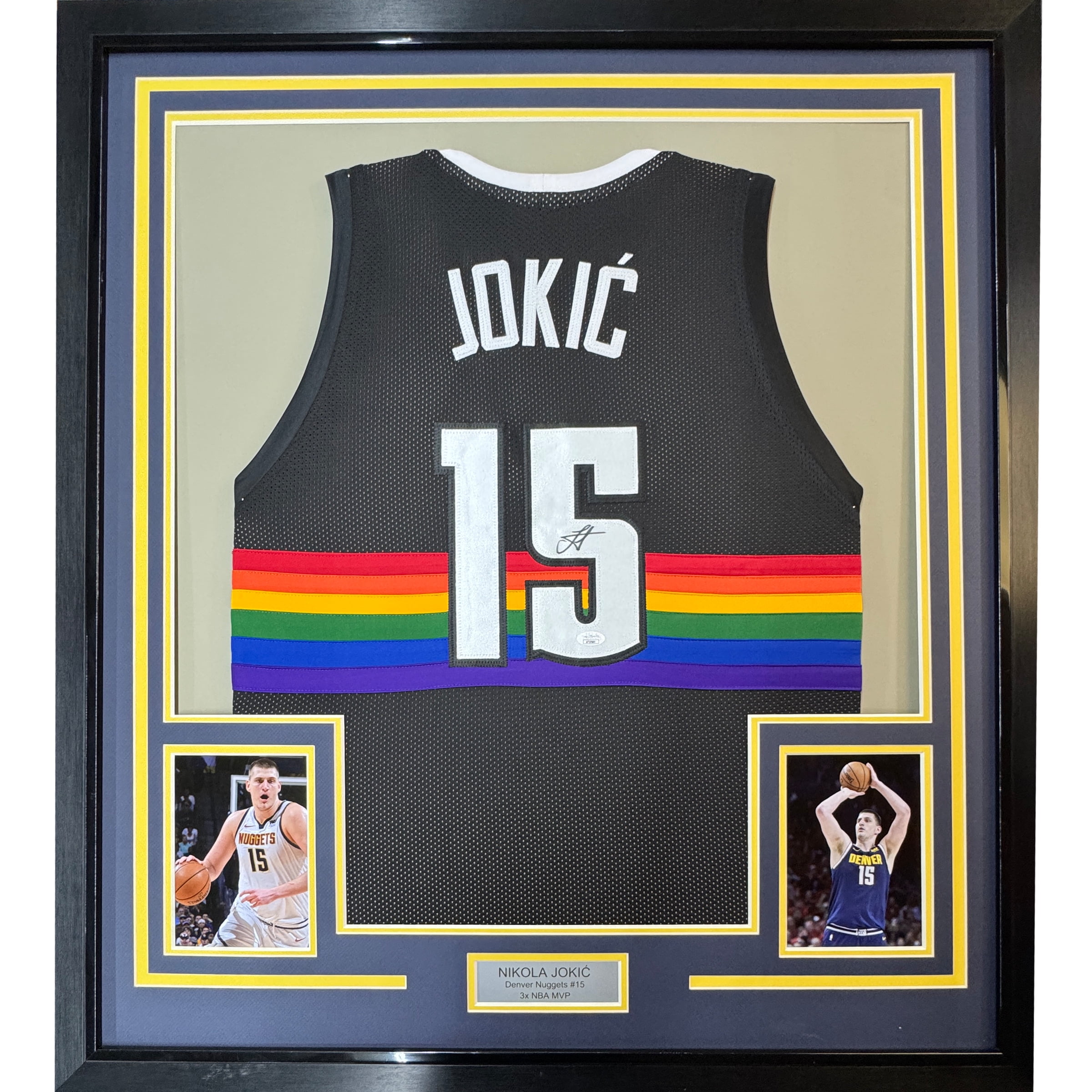 Framed Autographed/Signed Nikola Jokic 35x39 Denver Black Rainbow ...