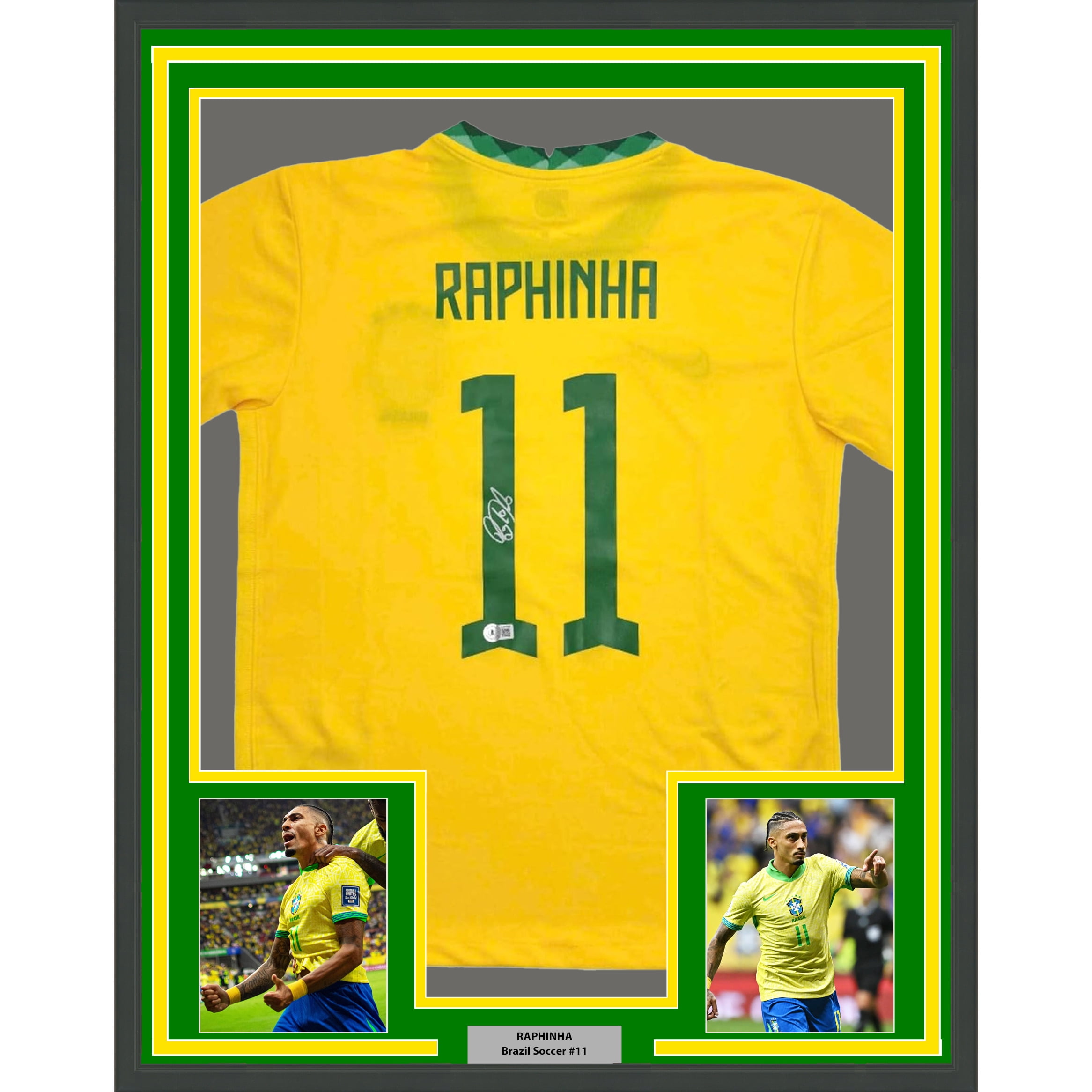 Framed Autographed/Signed Raphinha Raphael Belloli 35x39 Brazil Yellow ...