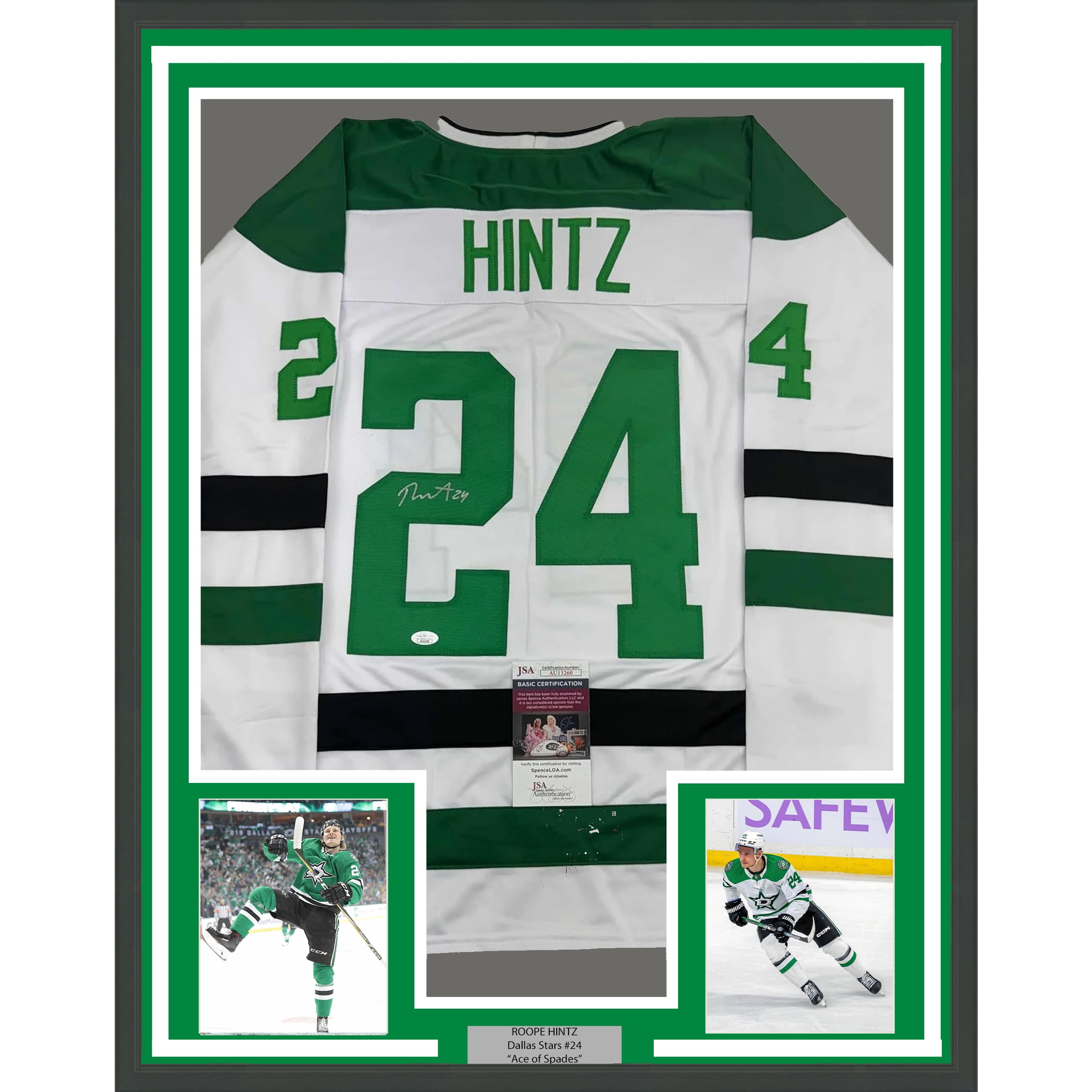 Framed Autographed/Signed Roope Hintz 35x39 Dallas White Hockey Jersey ...