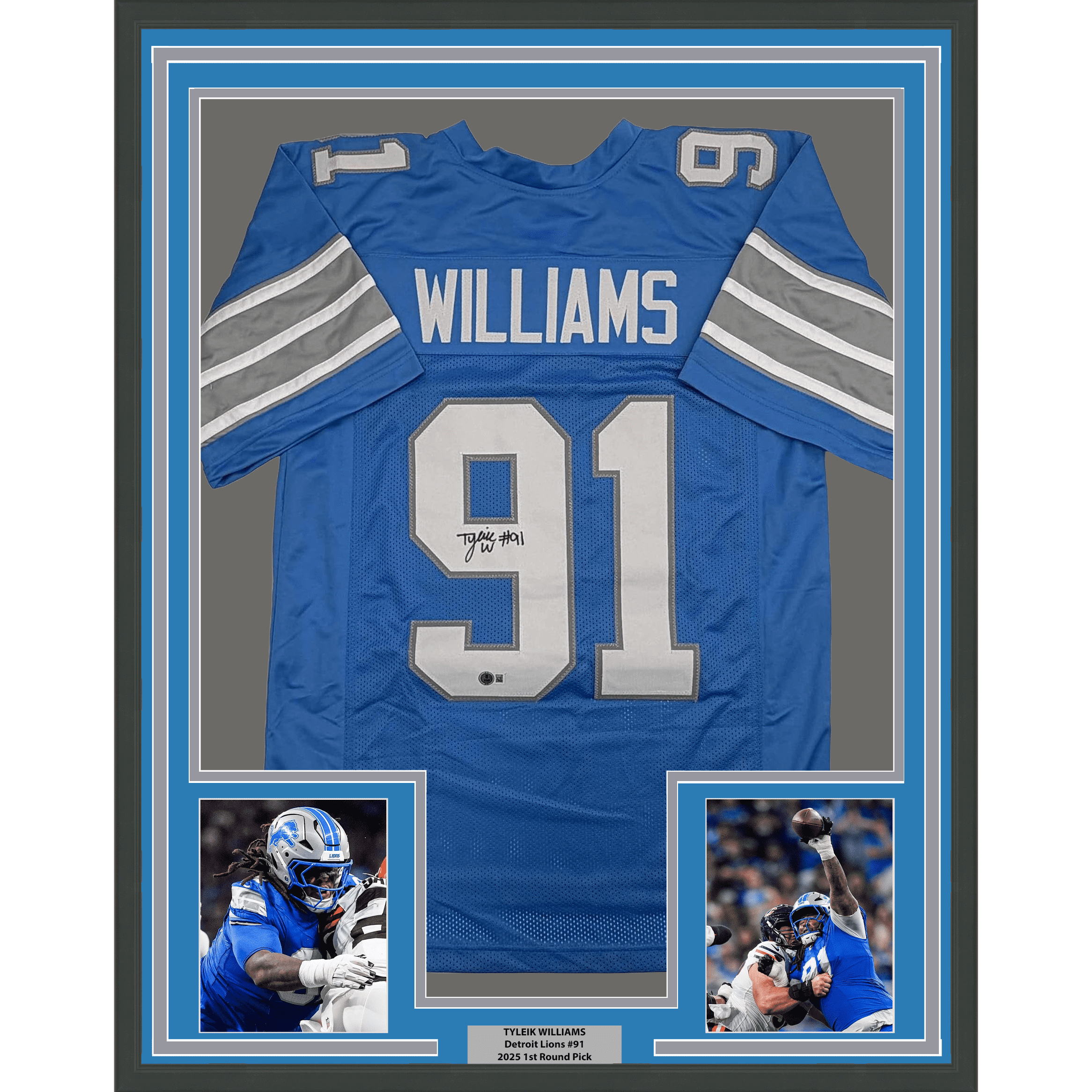 Framed Autographed/Signed Tyleik Williams 35x39 Detroit Blue Football ...