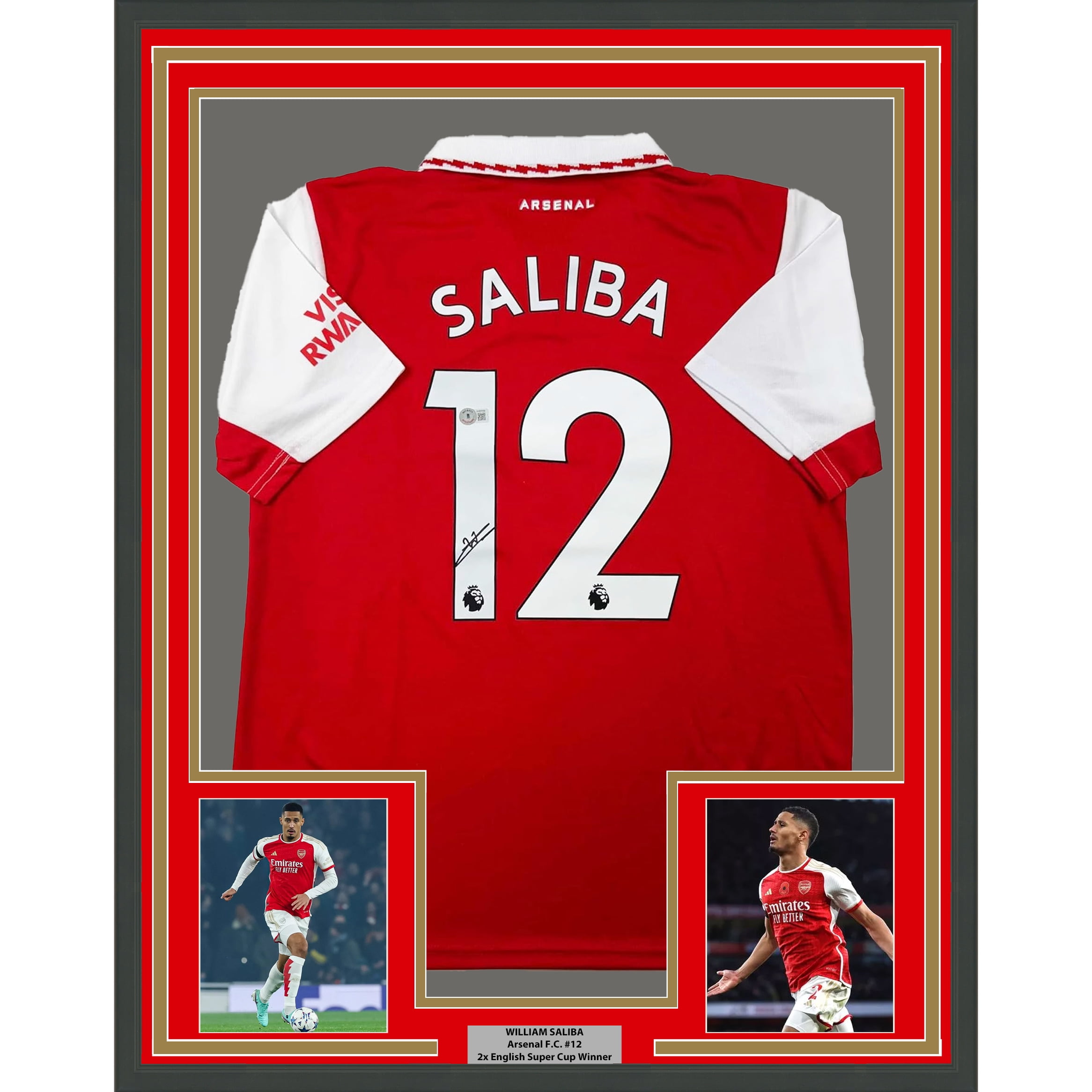 Framed Autographed/Signed William Saliba 35x39 Arsenal Red Soccer ...