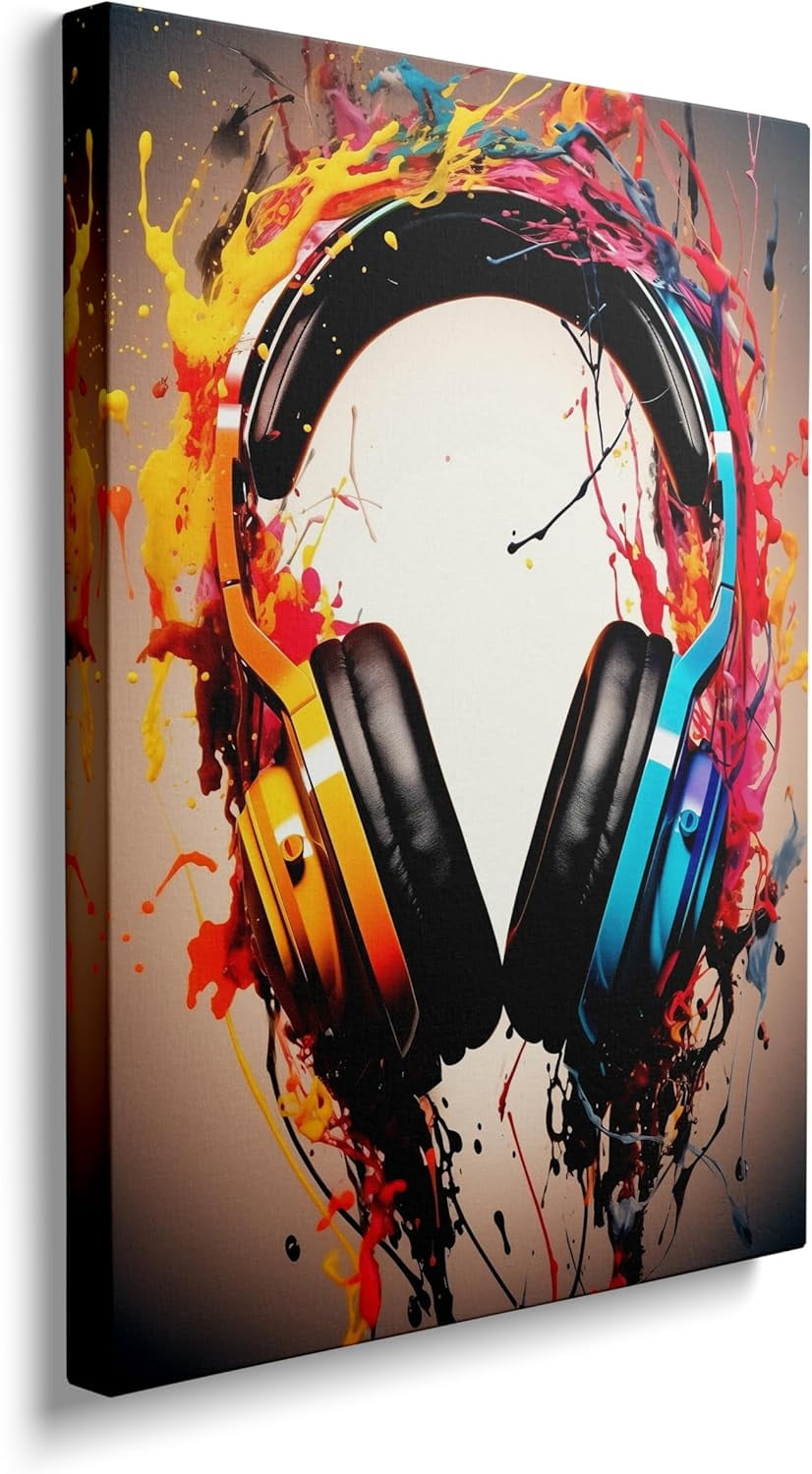 Framed Banksy Graffiti Colorful DJ Headphone Earphone Music Canvas Wall ...