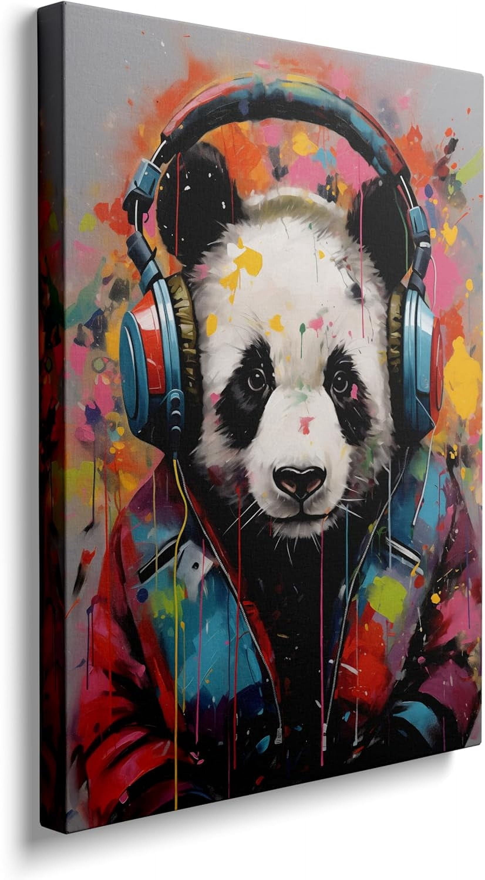 Framed Banksy Graffiti Colorful DJ Headphone Earphone Music Canvas Wall ...