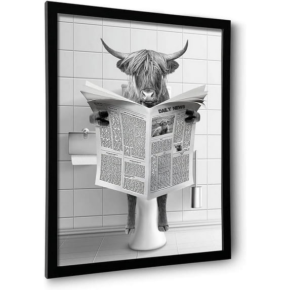Framed Bathroom Decor, Highland Cow Wall Art in Picture Frame, Funny ...