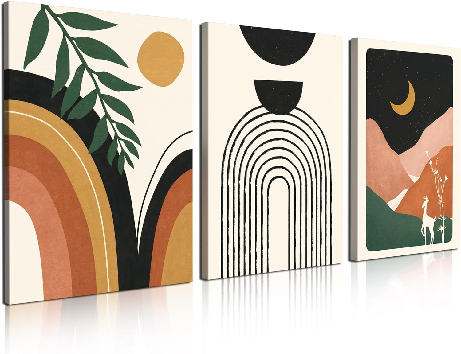 Framed Boho Wall Art Set of 3, Boho Wall Decor, Mid Century Modern Wall ...