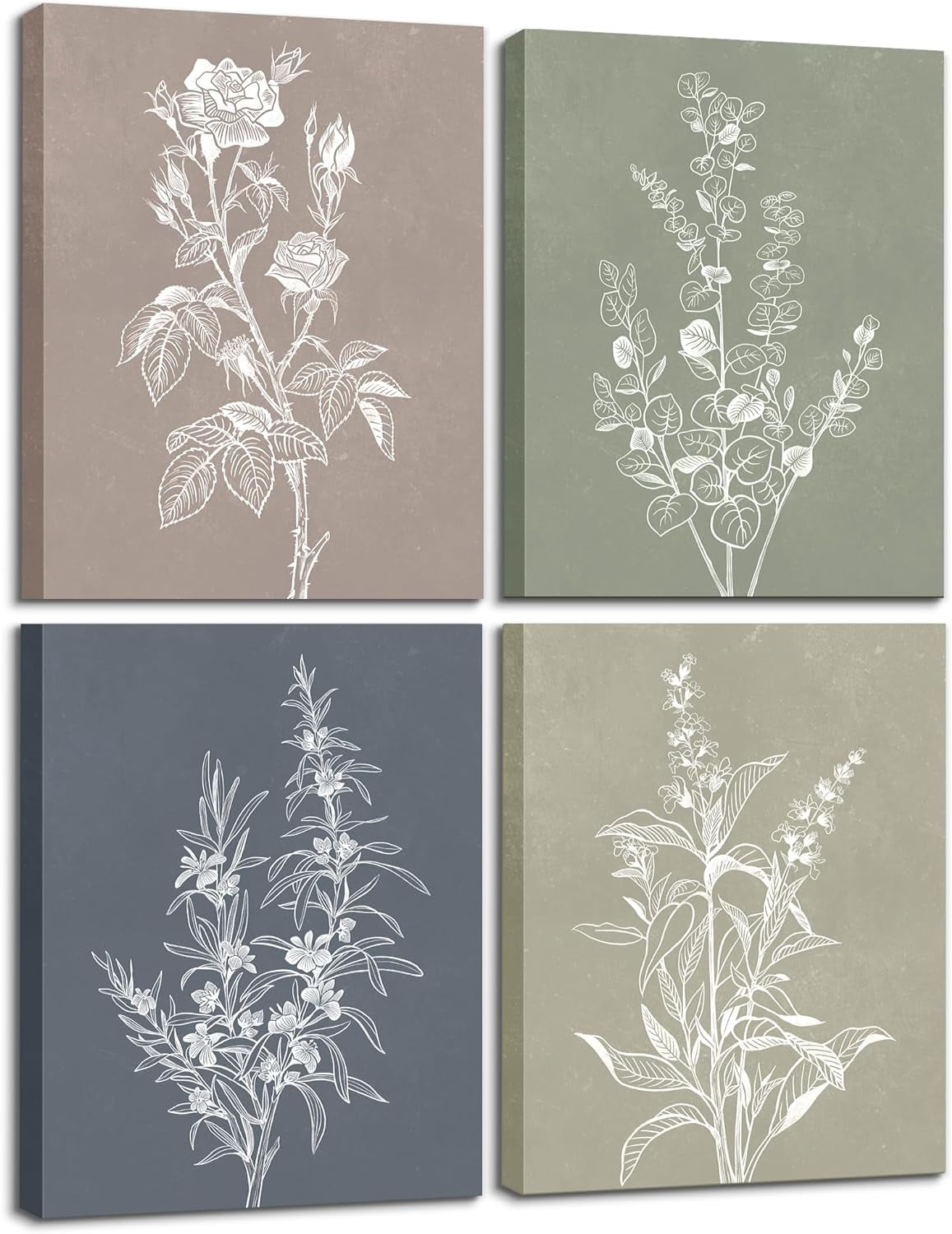 Framed Boho Wall Art Set of 4 Botanical Plant Canvas Print Wall Art for ...