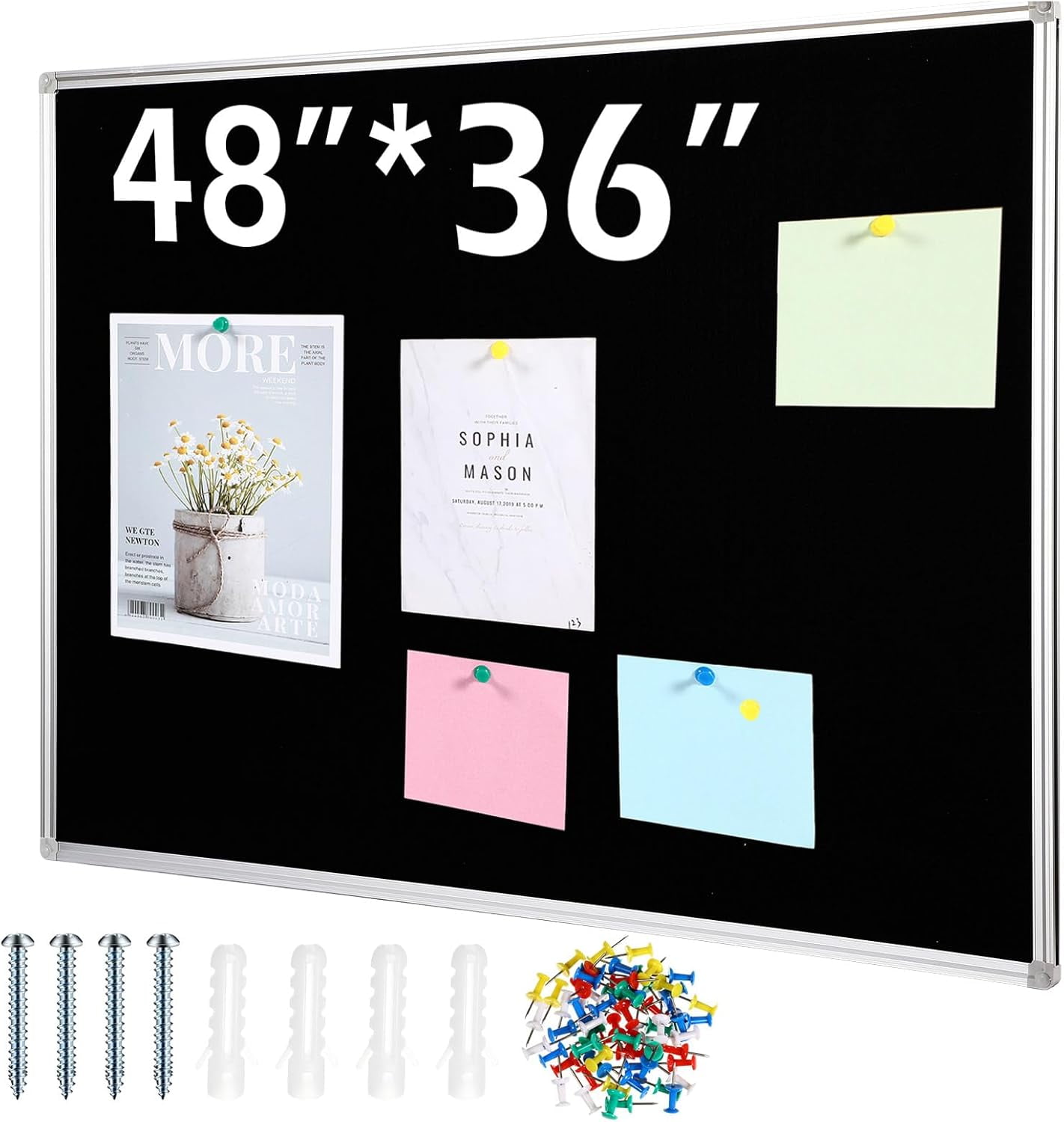 Framed Bulletin Board 48 x 36 Inch Cork Boards for Wall Mounted Pin ...