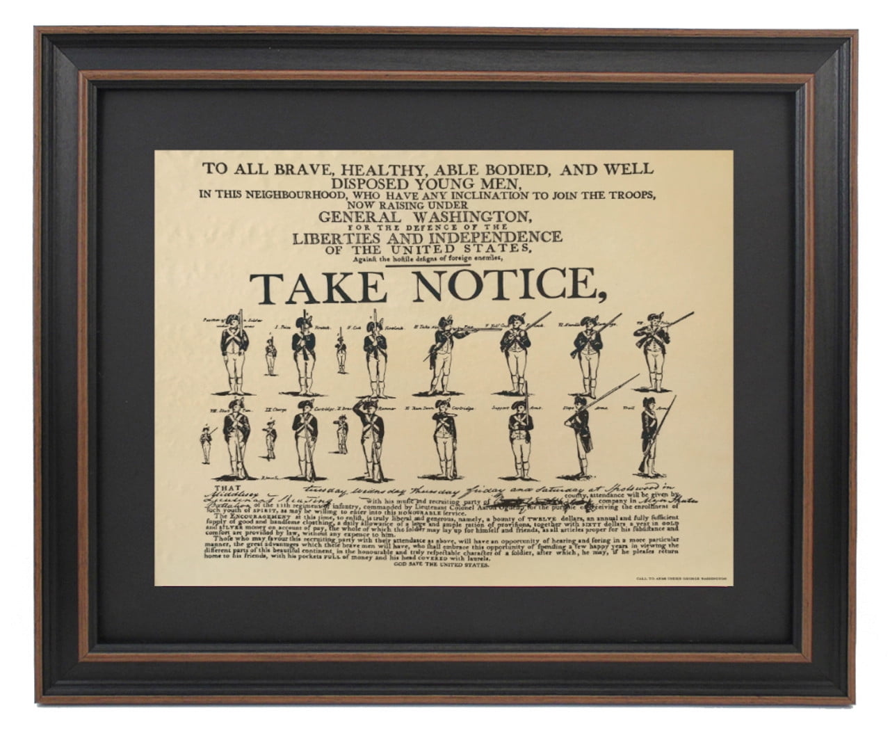 Framed Call to Arms Poster Under General Washington. Replica Prints by ...