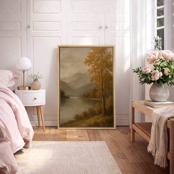 Framed Canvas Print Autumn Lake Landscape Wall Art Rustic Nature Scenic ...
