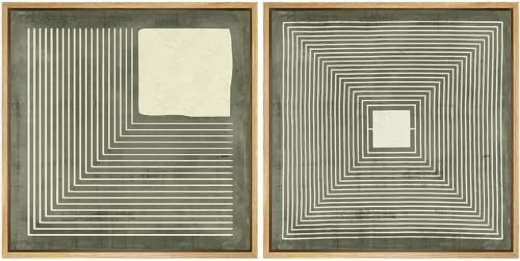 Framed Canvas Print Wall Art Set Geometric Lines and Square in Green ...