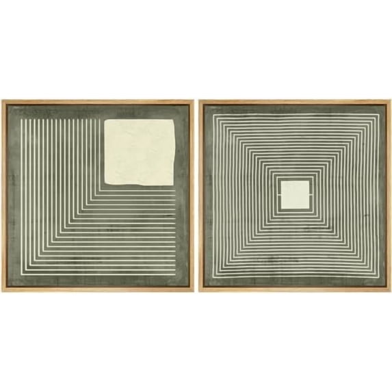 Framed Canvas Print Wall Art Set Geometric Lines and Square in Green ...